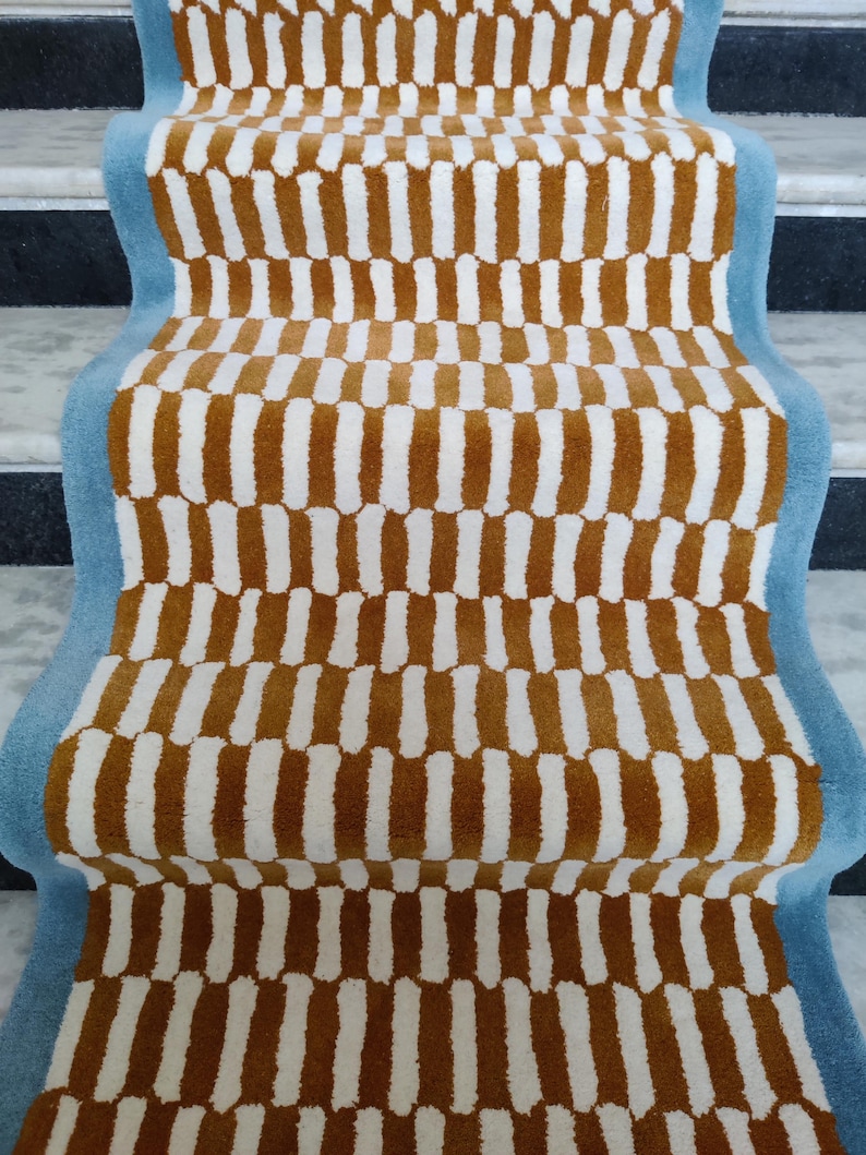 Wool Stair Runner Carpet, Handwoven Geometric Tufted New Zealand Wool ...