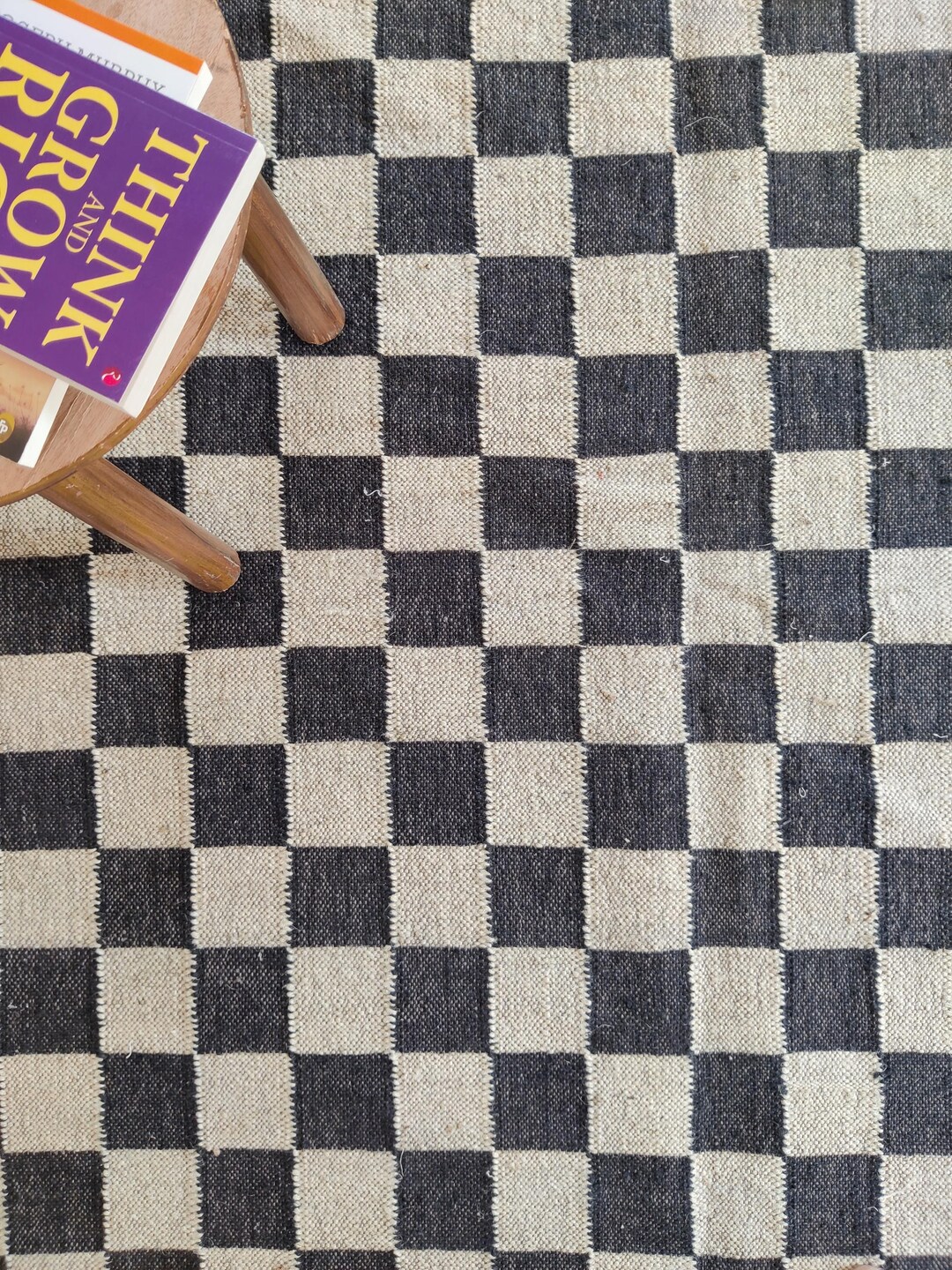 Checker Jute Rug, Wool Jute Area Checkered Rugs/runner, Large Jute ...