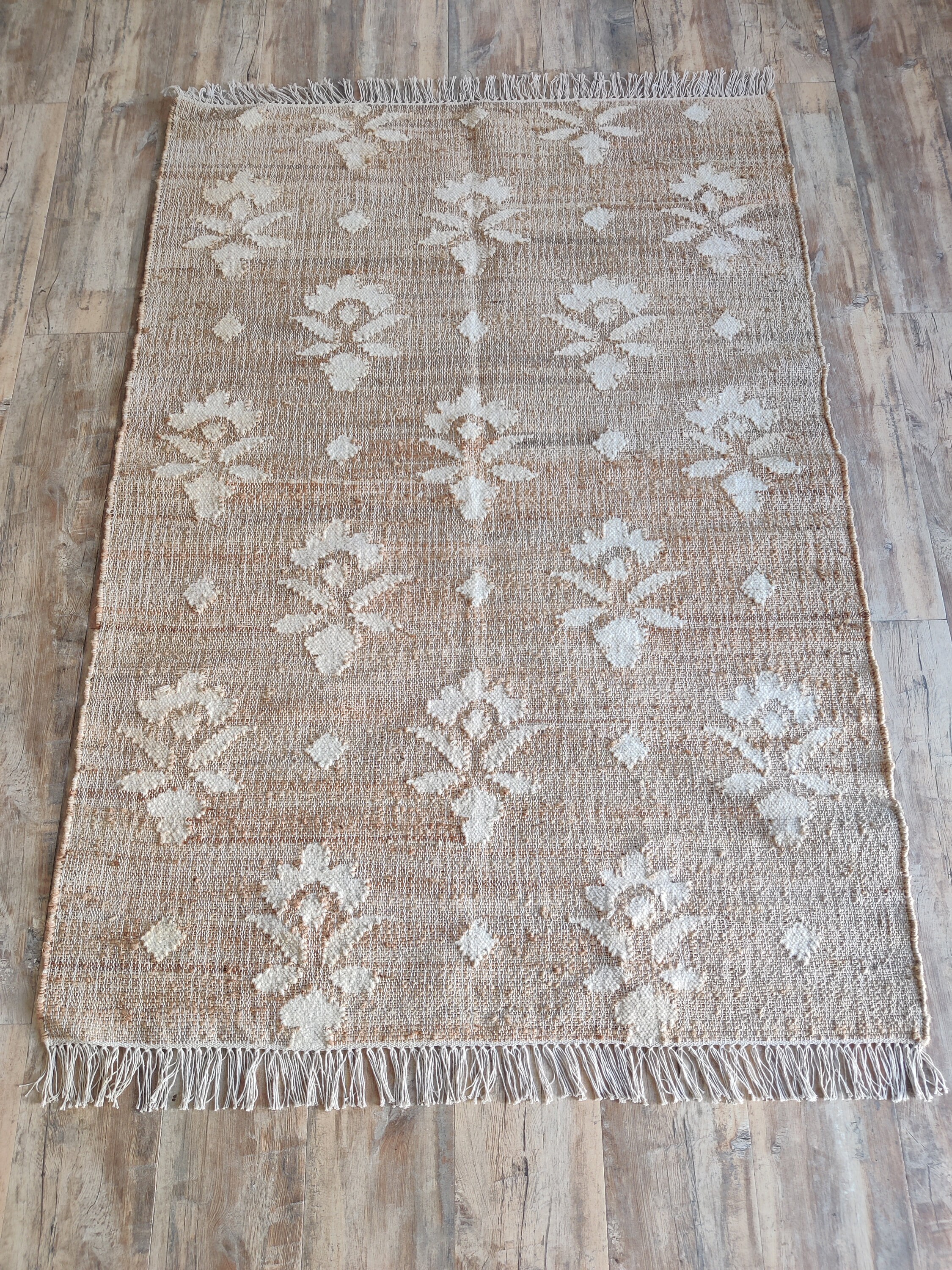 8x10 Natural Handwoven Cotton Jute Rug, Floral Pattern Jute Rug, Rug ...