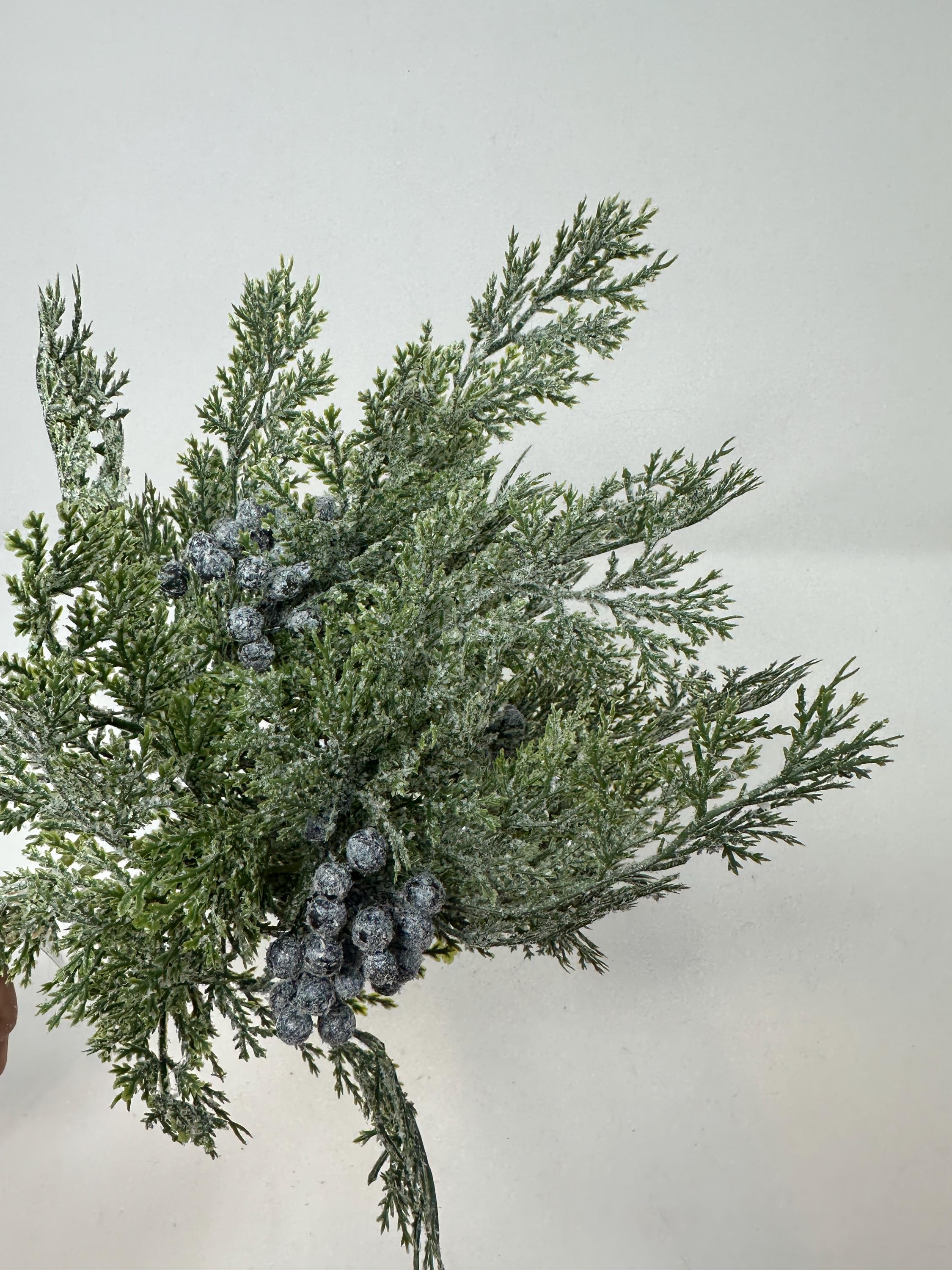 13.5" Cedar Bundle With Berries – Faux Winter Greenery Pick (3 Stems ...