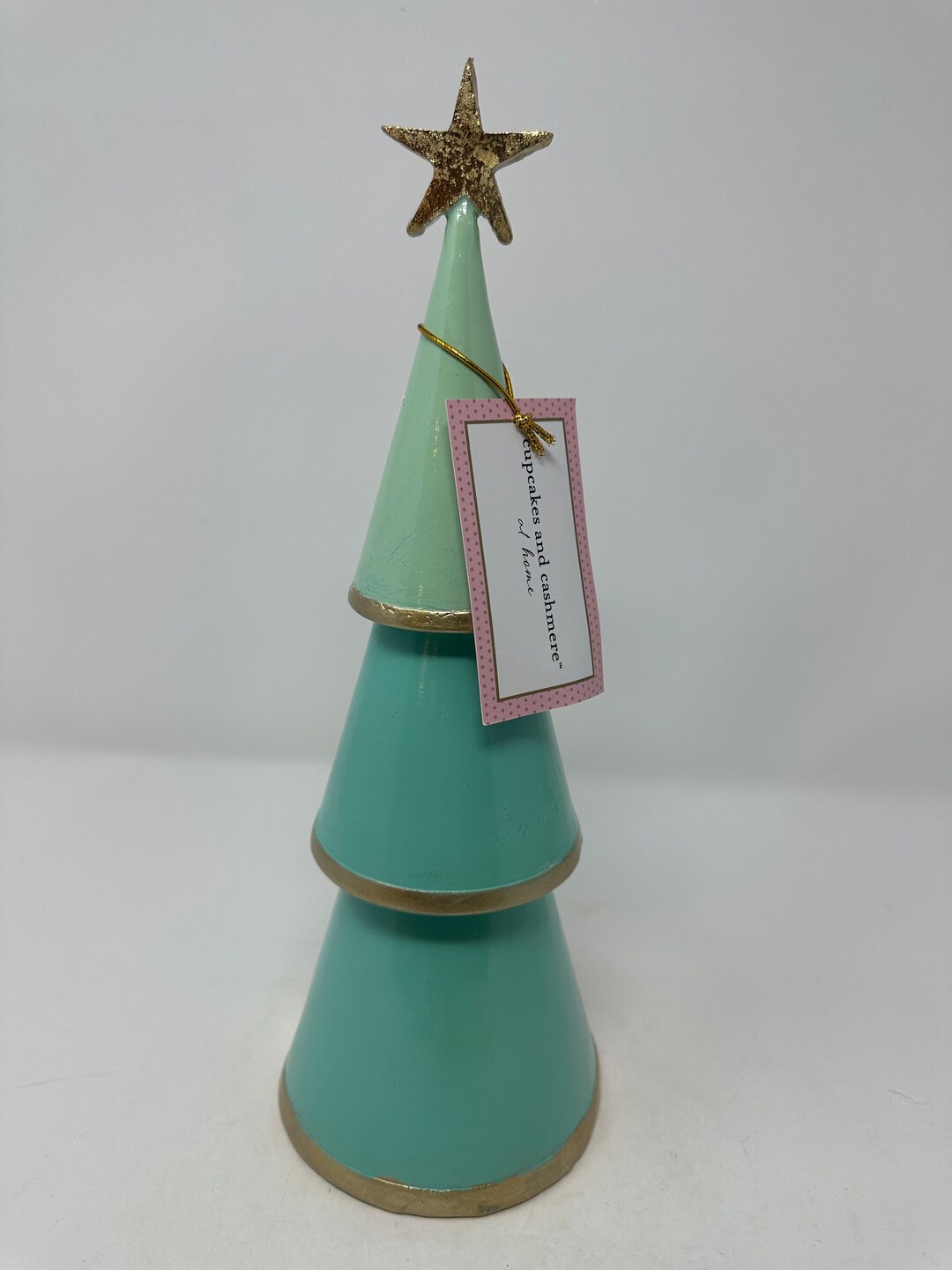Cupcakes & Cashmere Teal Layered Christmas Tree With Gold Trim, Pastel ...