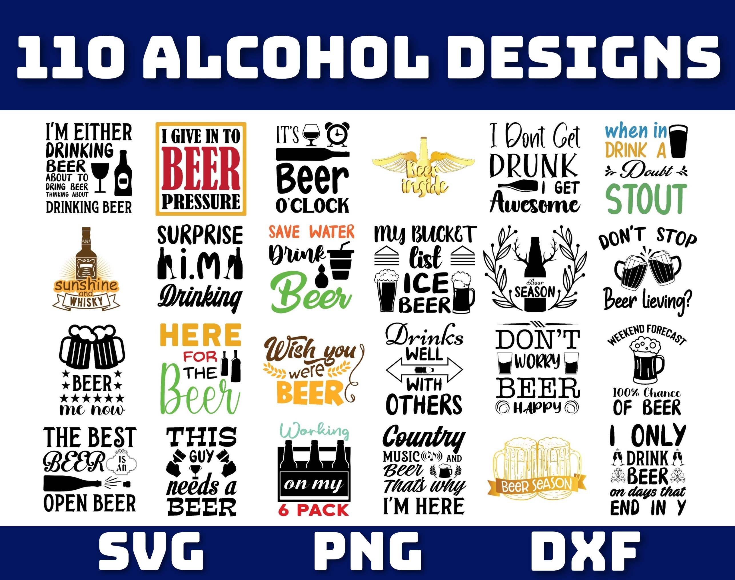 110 Alcohol Designs Alcohol Svg Bundle Beer Svg Set Alcohol | Etsy