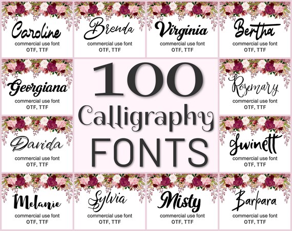100 Calligraphy Fonts Bundle Script Fonts Pack Wedding - Etsy