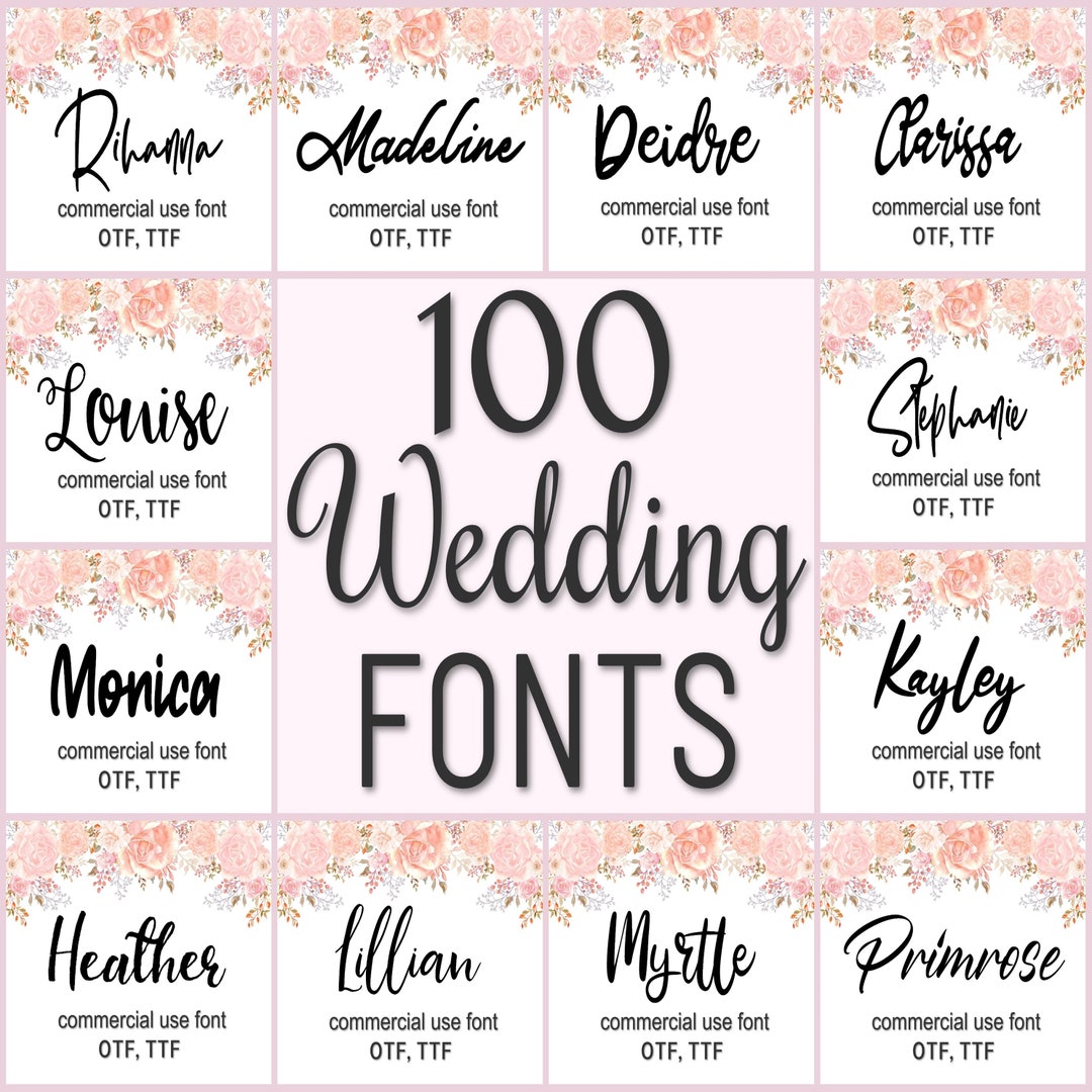 100 Wedding Fonts Bundle, Script Fonts Pack, Calligraphy Font Set ...