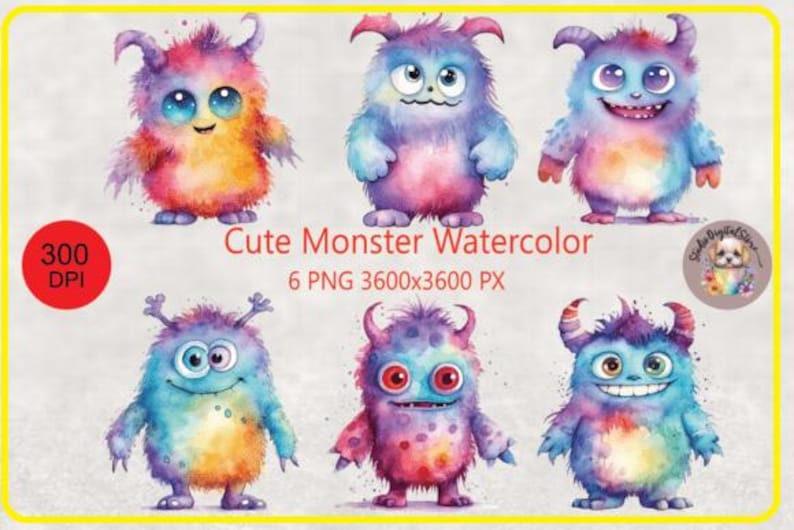 Cute Monster Watercolor Clipart – 20+ Adorable Monster PNG & JPG Files ...