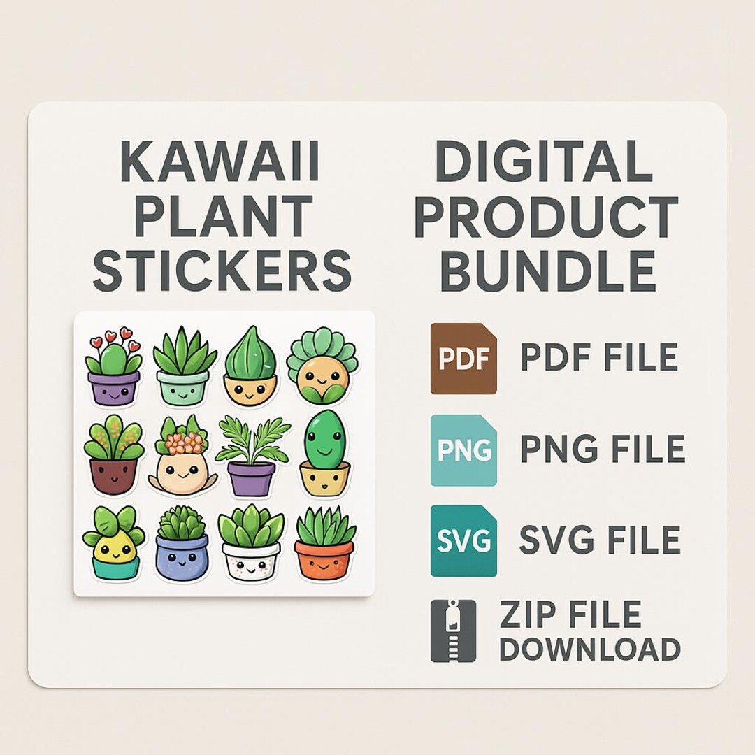 Kawaii Plant Sticker Bundle | Printable PDF, SVG PNG Cut Files | Cute ...