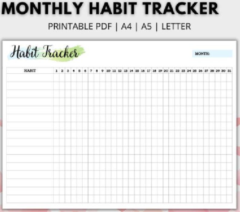 Monthly Habit Tracker Printable – Instant Download, A4/a5/letter Sizes ...