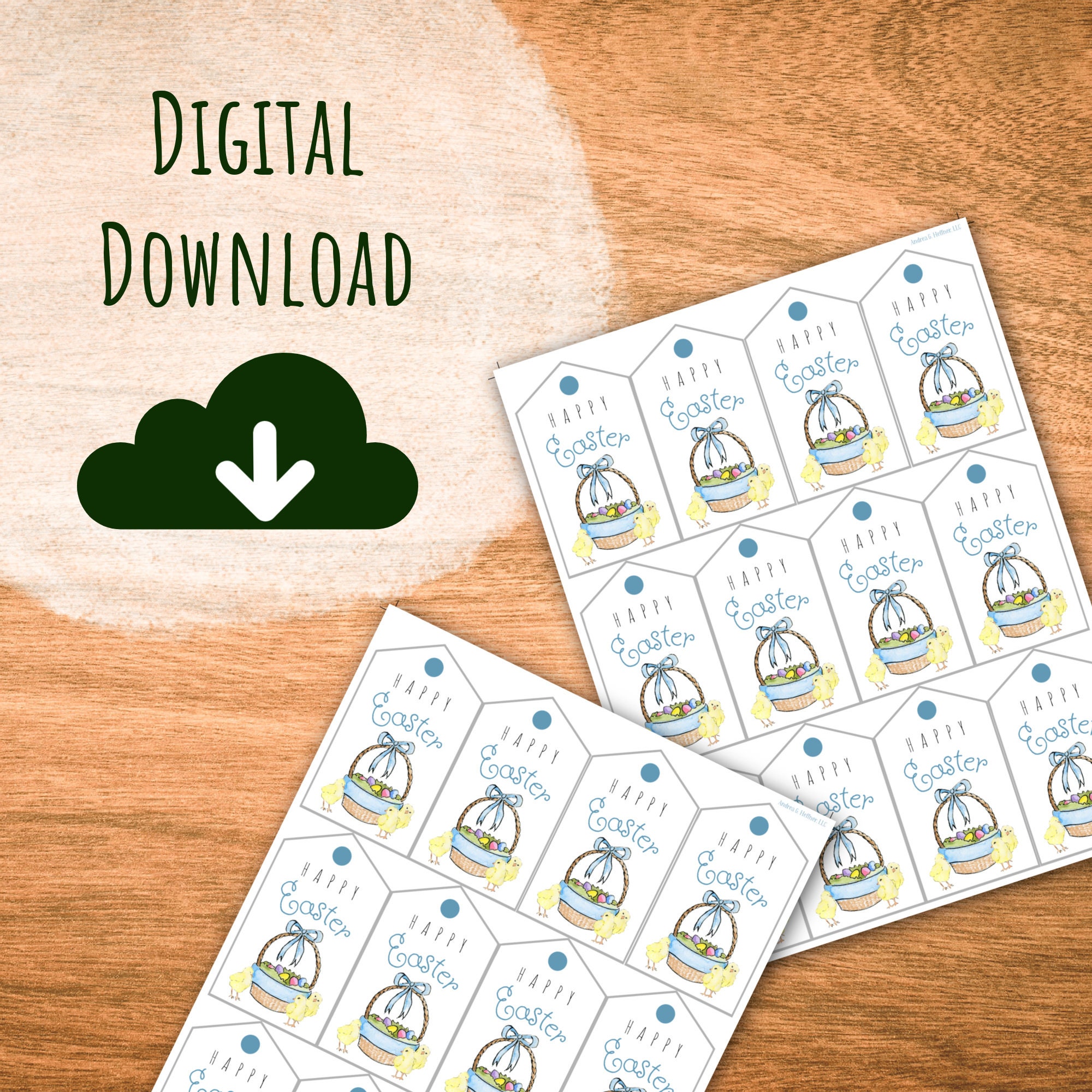 Easter Basket Gift Tags Baby Chicks and Easter Basket. Printable PDF ...