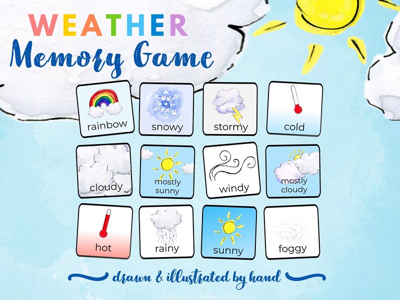 Weather Memory Game Printable. Science Activity for Kids. INSTANT ...