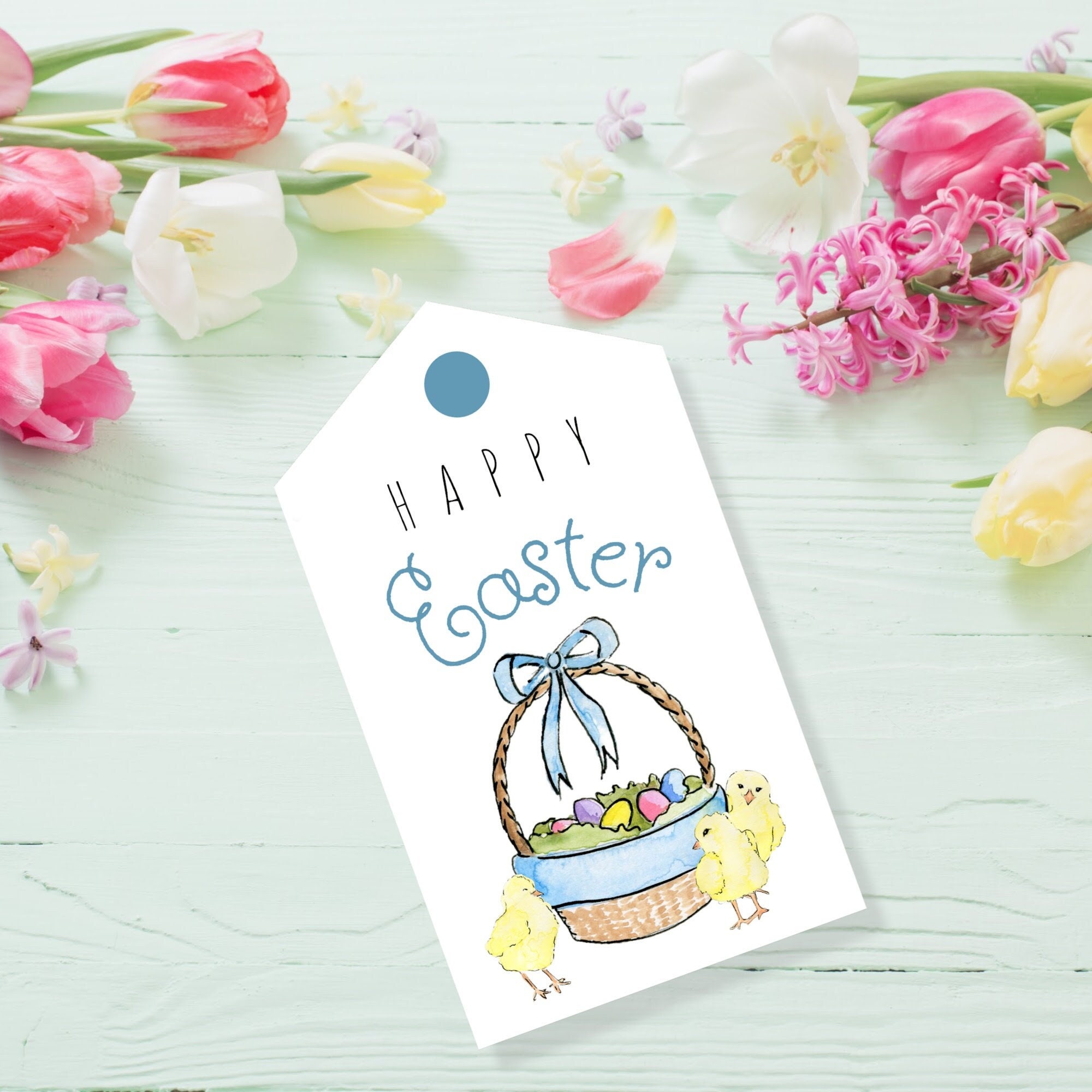 Easter Basket Gift Tags Baby Chicks and Easter Basket. Printable PDF ...