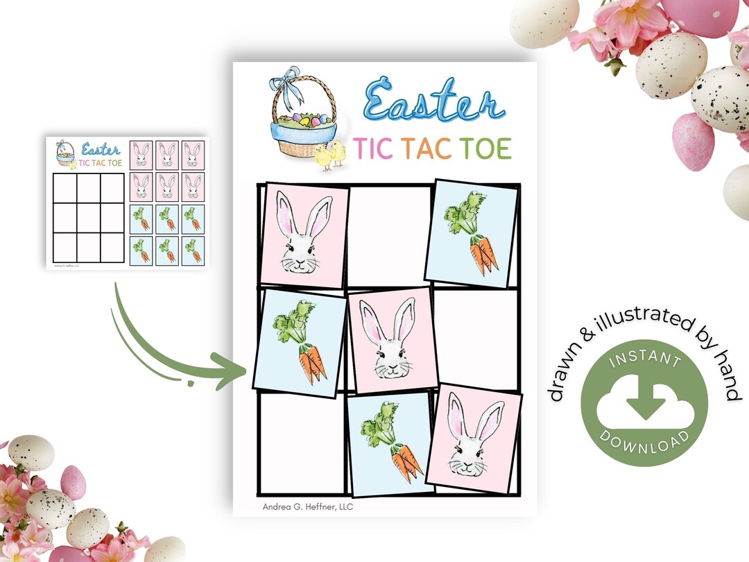 Easter Bunny Tic Tac Toe Game Printable Easter Basket Stuffer. Instant ...