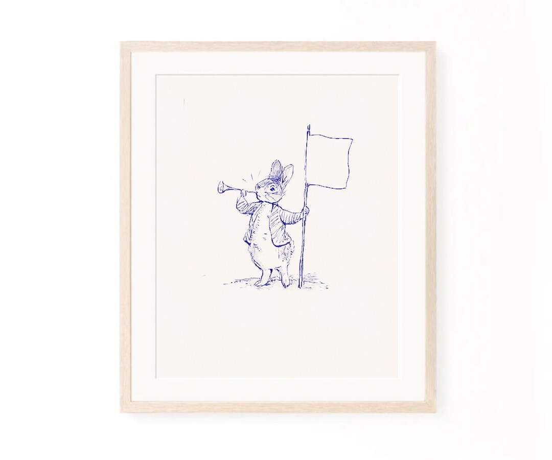 Peter Rabbit Art Print Blue Ink Bunny Print Peter Rabbit Print Nursery ...