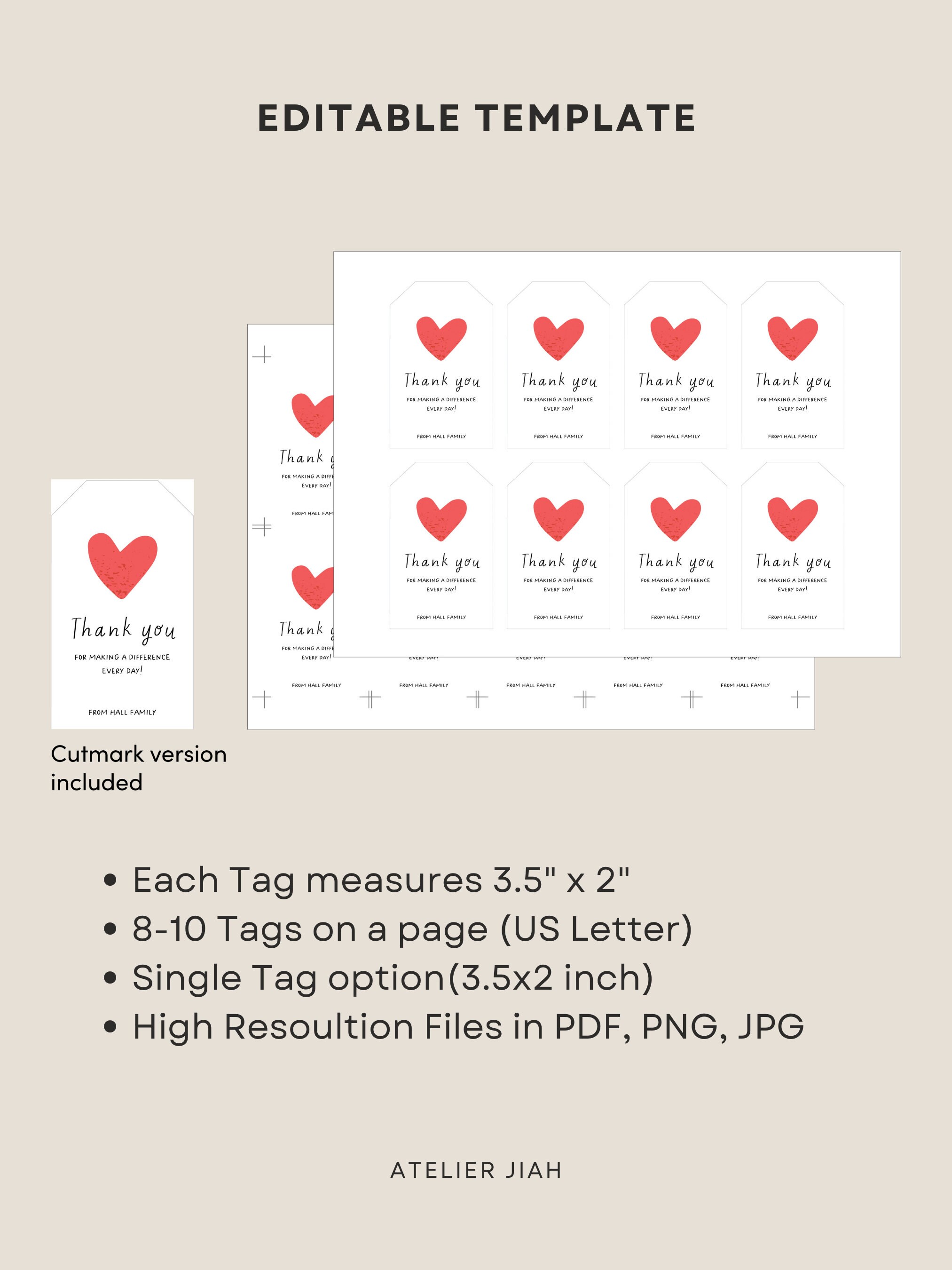 Happy Valentines Day Gift Tag Printable V Day Heart Tag Bulk Kids Class ...