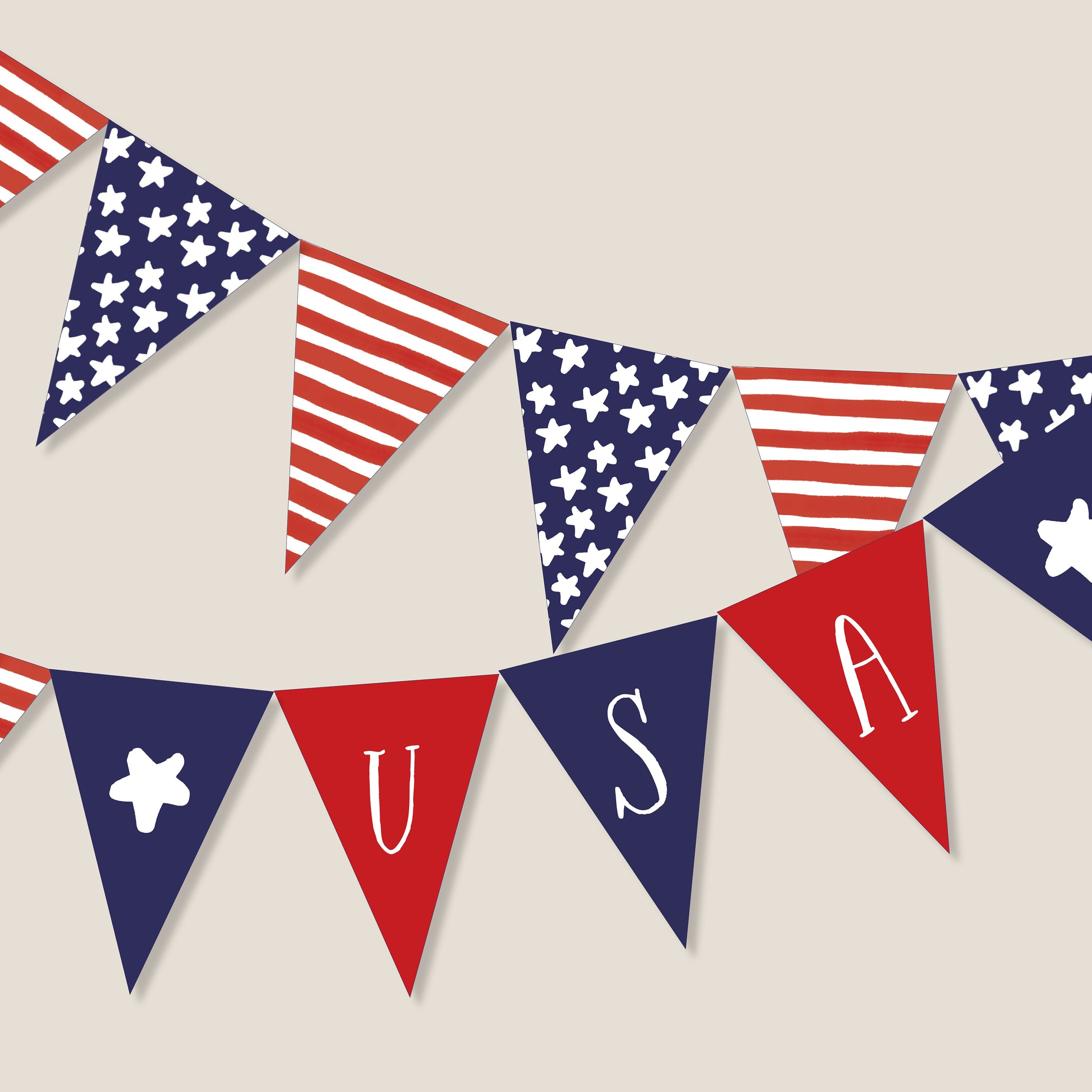 Printable 4th of July Bunting Patriotic Pennant Flag Party Banner Stars ...
