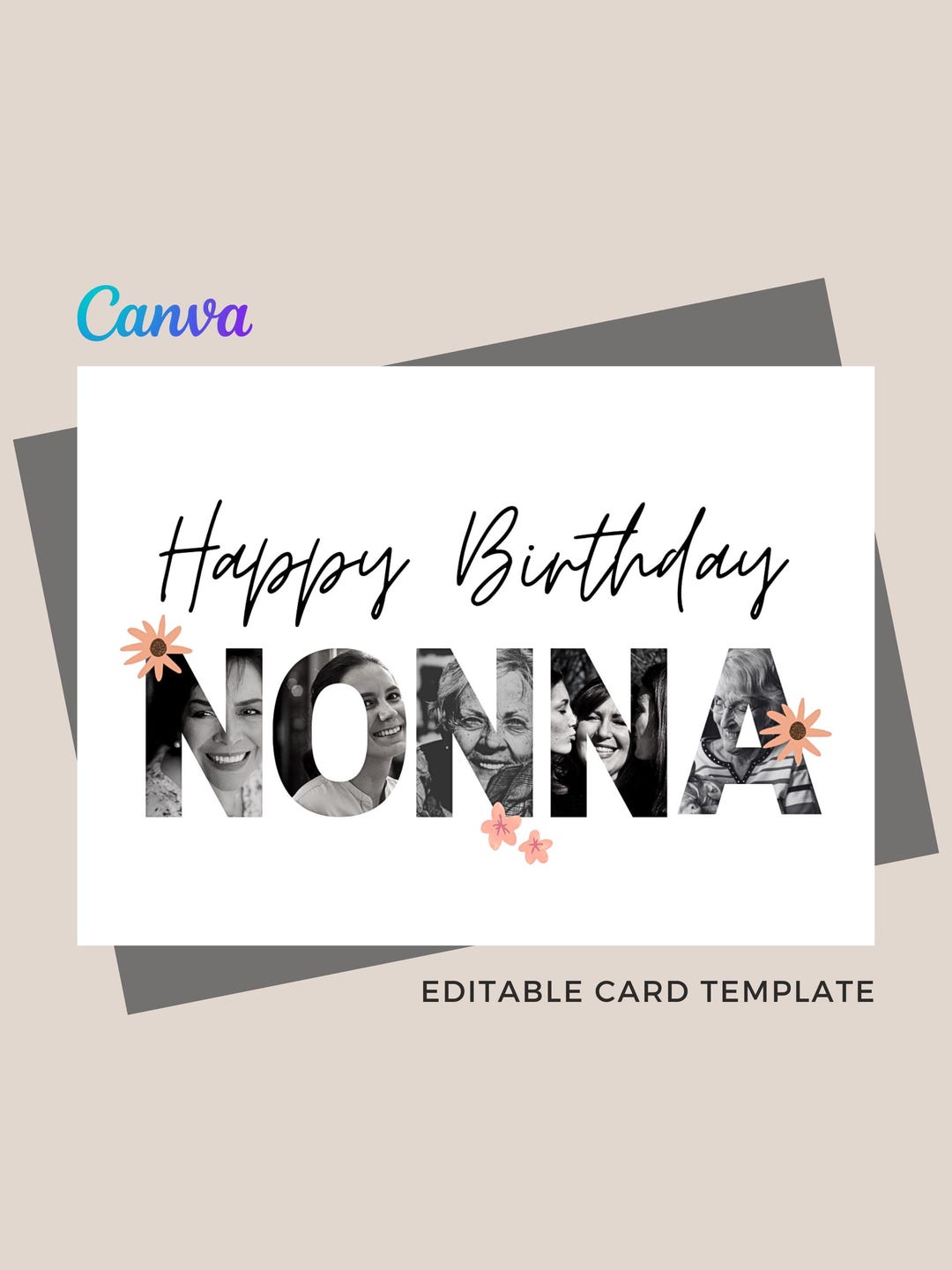 Happy Birthday Nonna Card Printable Birthday Day Card DIY Editable Canva Card Template ...