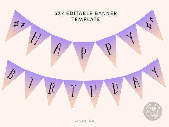 EDITABLE Happy Birthday Bunting Printable Pennant Flag Party - Etsy