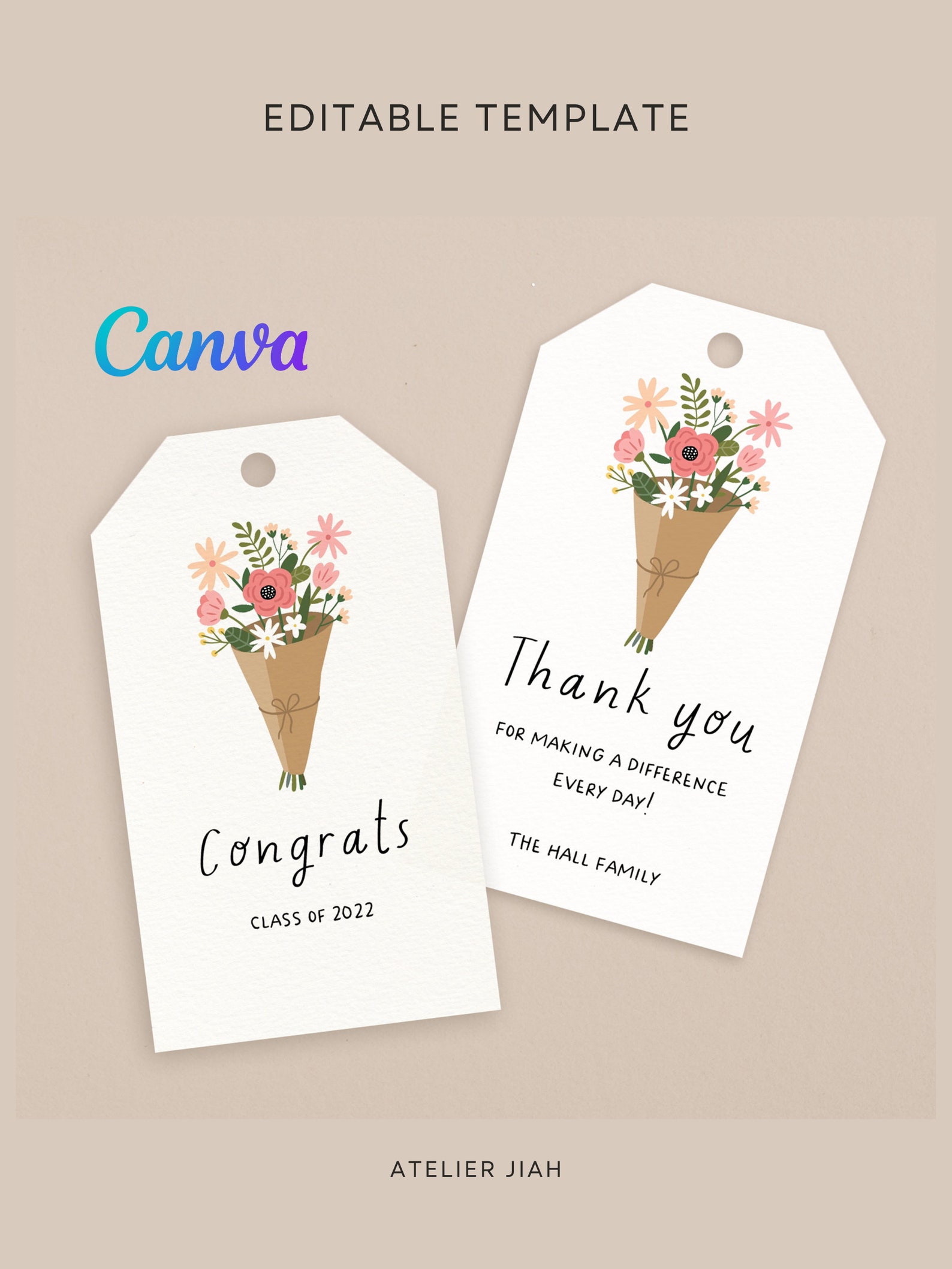 Flower Gift Tag Printable Floral Party Favor Tag Thank You Flower ...