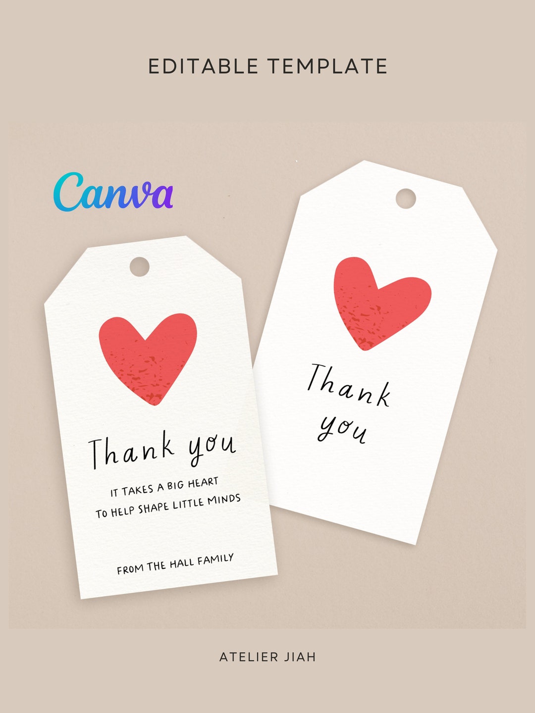 EDITABLE Heart Thank You Tags Appreciation Gift Tag It Takes a Big ...