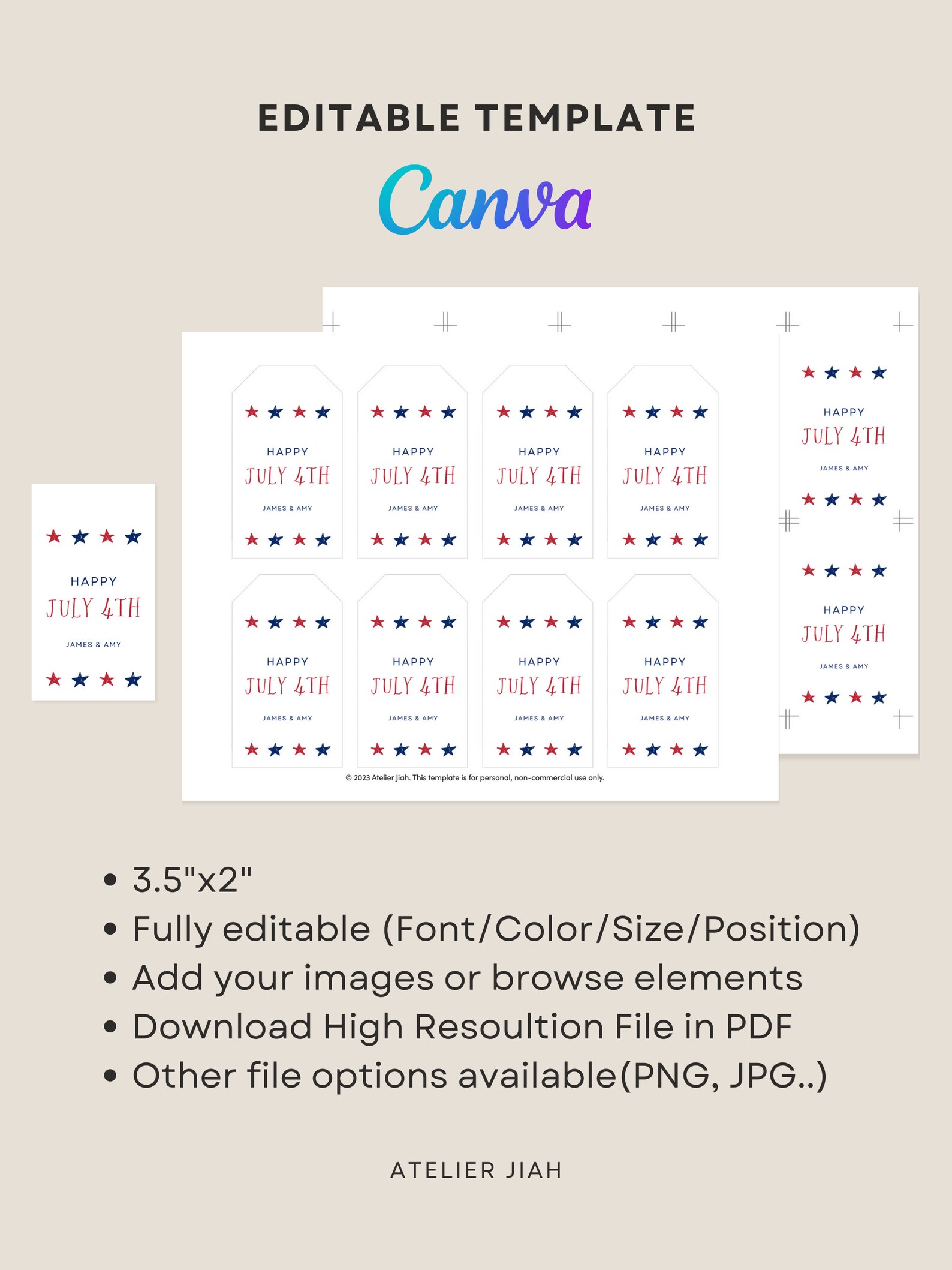 EDITABLE 4th of July Gift Tag Minimalist Thank You Tag Printable ...