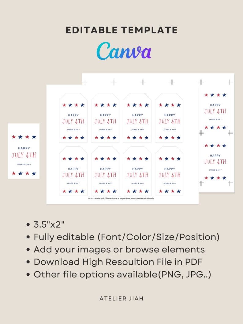 EDITABLE 4th of July Gift Tag Minimalist Thank You Tag Printable ...