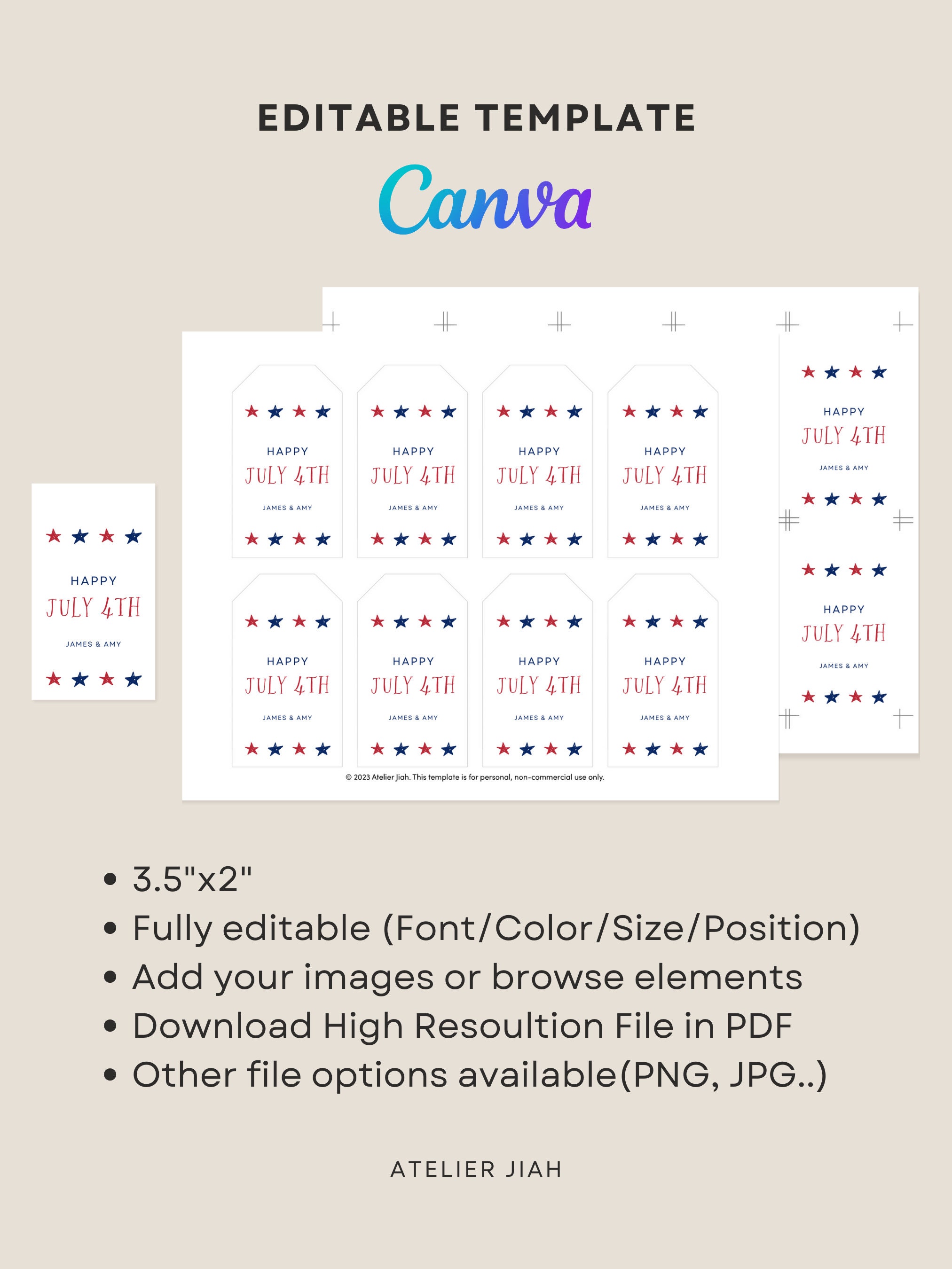 EDITABLE 4th of July Gift Tag Minimalist Thank You Tag Printable ...