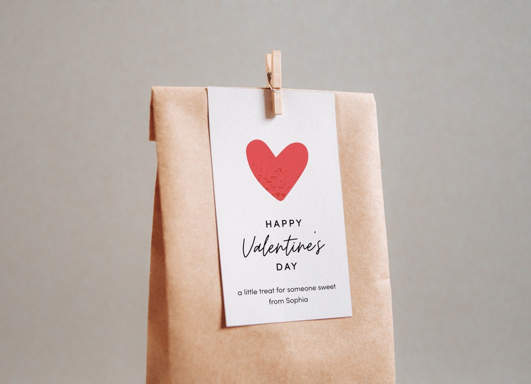Happy Valentines Day Gift Tag Printable V Day Heart Tag Bulk Kids Class ...