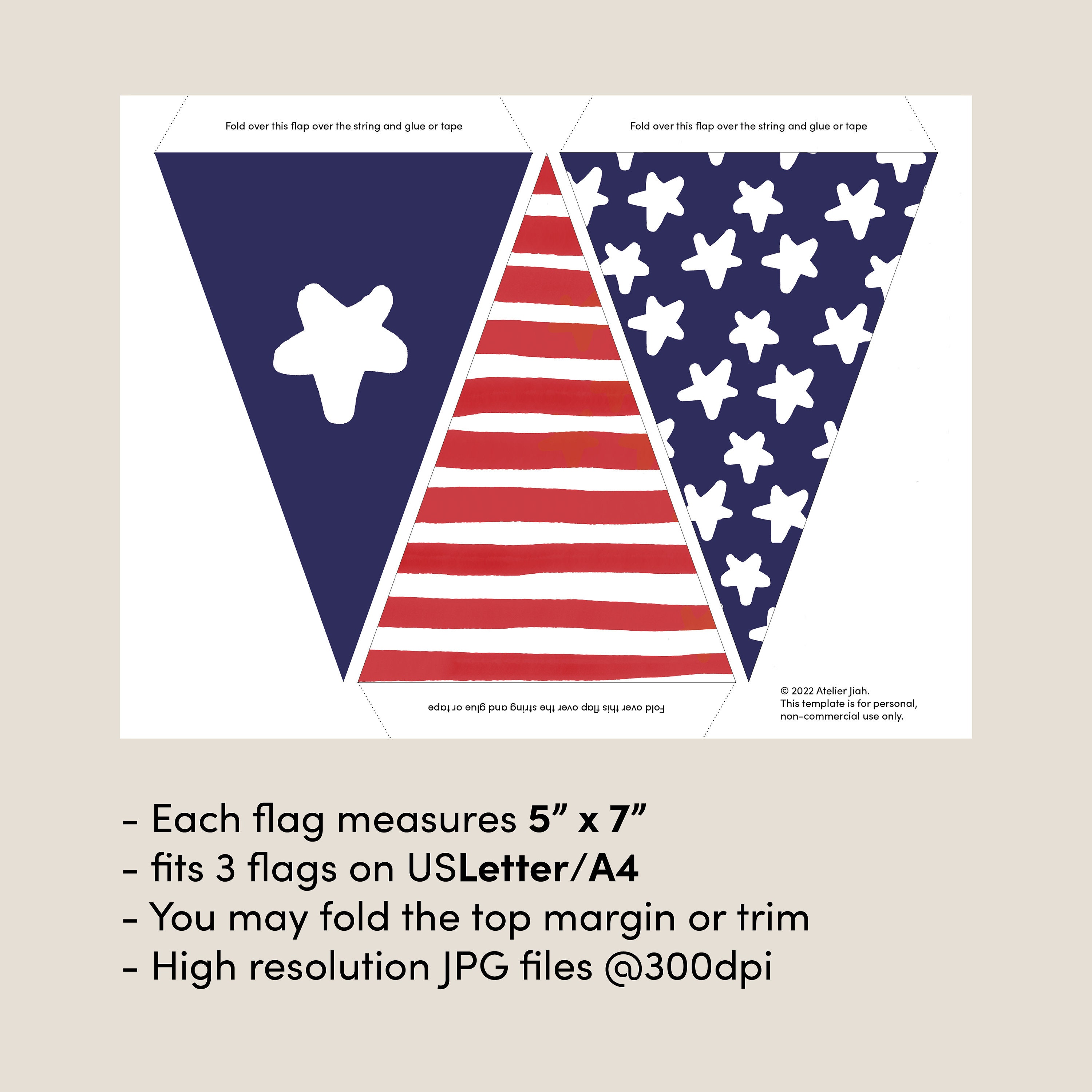 Printable 4th of July Bunting Patriotic Pennant Flag Party Banner Stars ...
