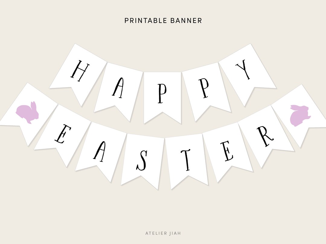 Printable Happy Easter Bunting Printable Party Banner Simple White ...