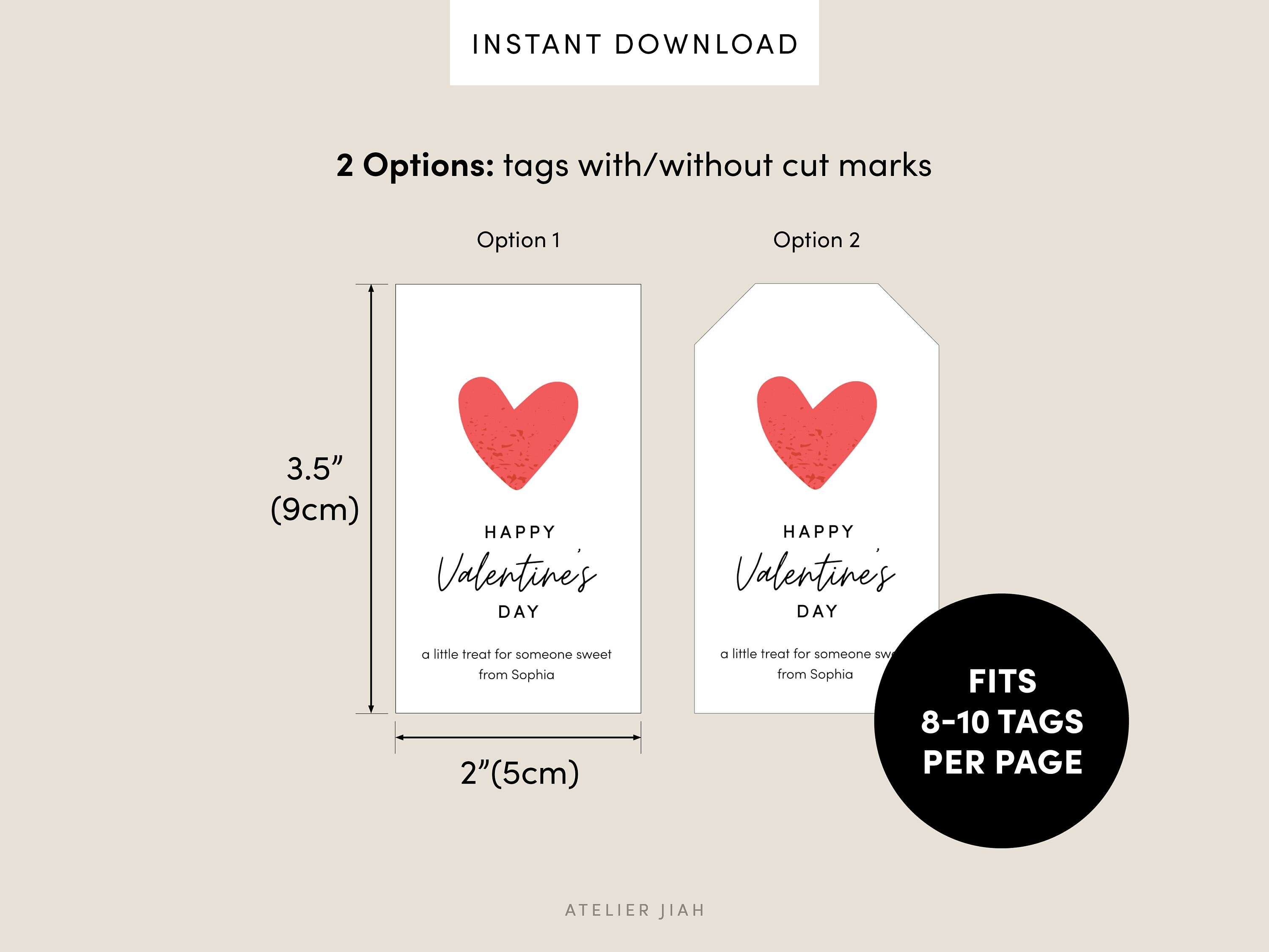 Happy Valentines Day Gift Tag Printable V Day Heart Tag Bulk Kids Class ...