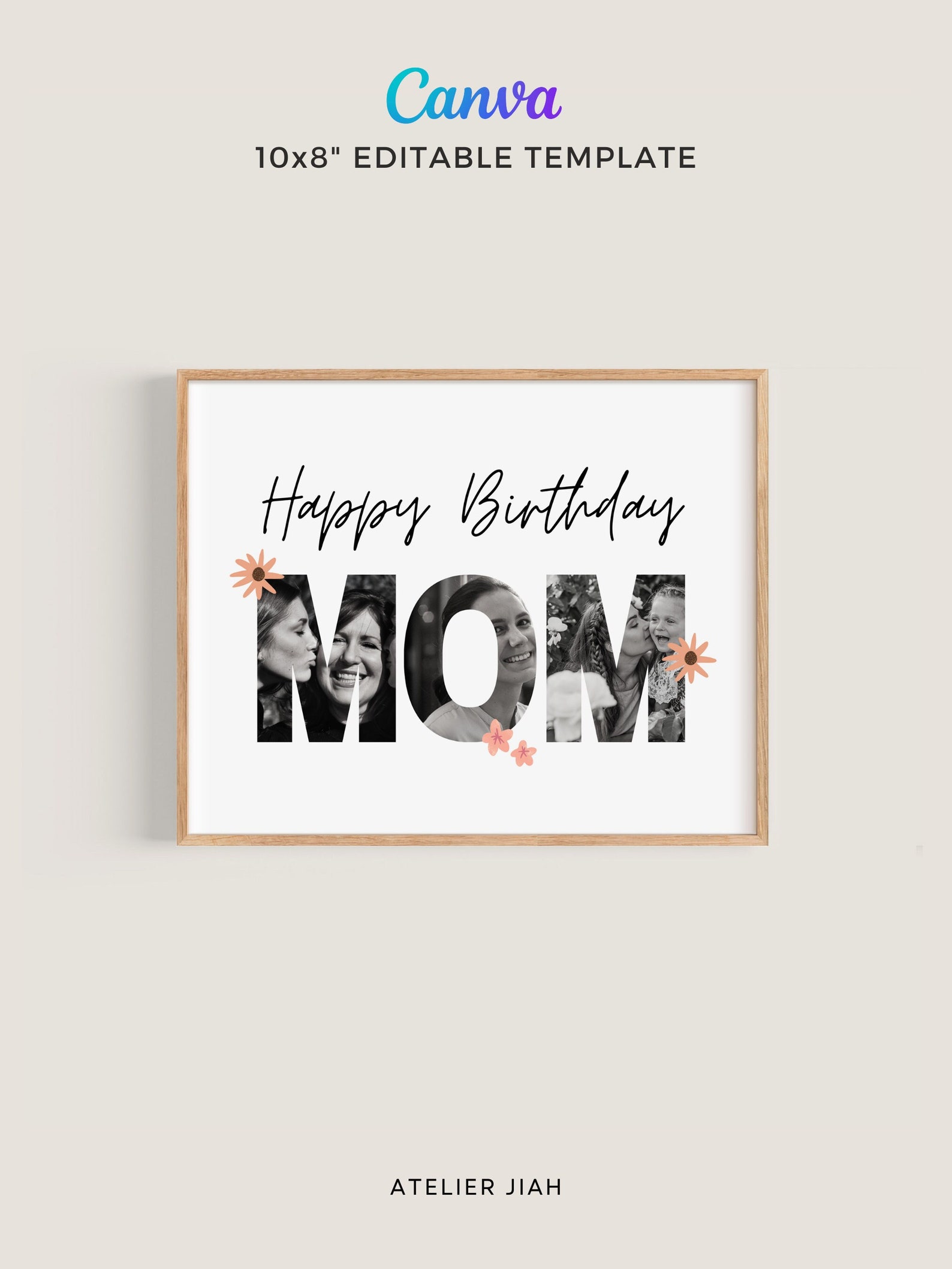 Happy Birthday Mom Card Printable Letter Picture Art Editable Canva ...