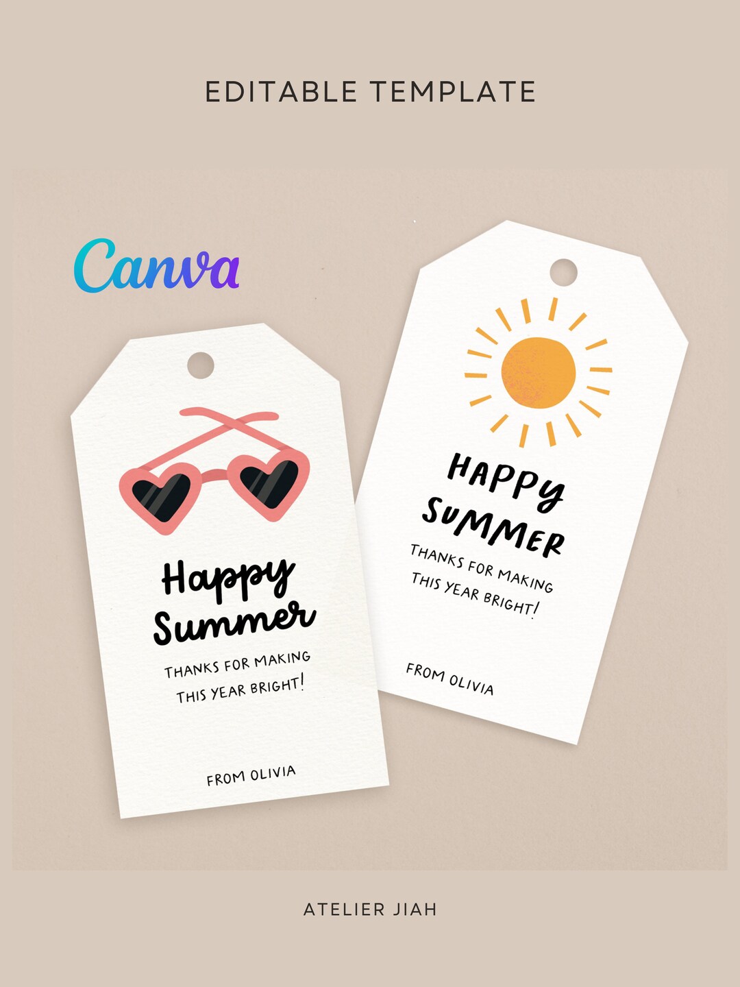 Editable Happy Summer Class Treat Label Heart Sunglass Favor Tag Kid ...