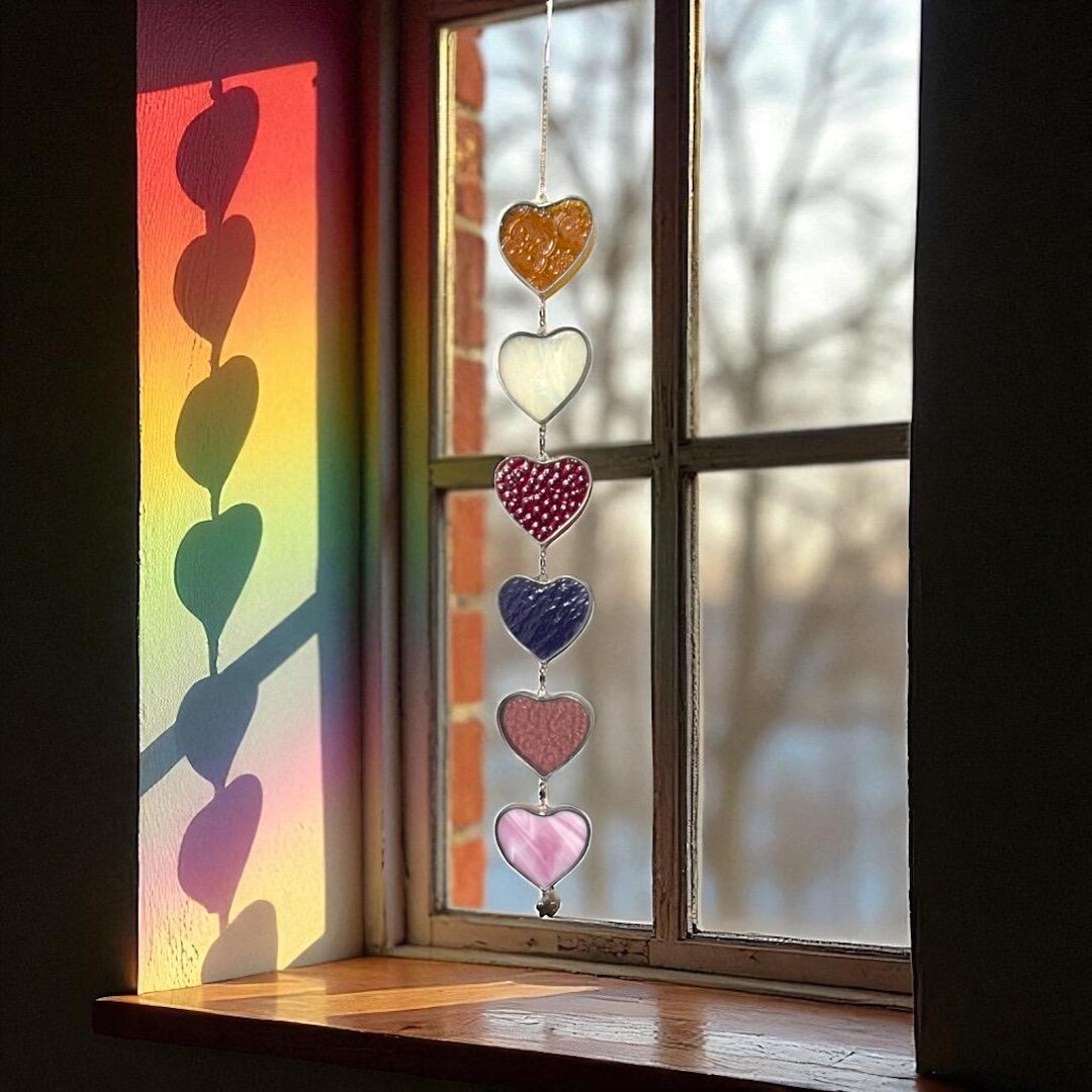Stained Glass Chain of Hearts. - Etsy