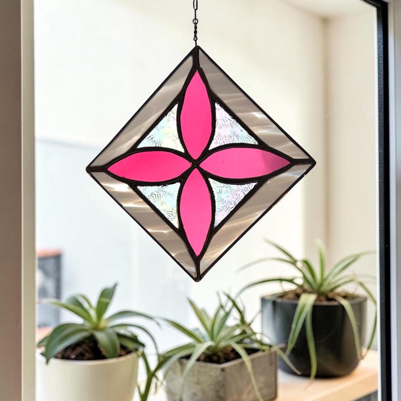 Stained Glass Panel With Mouthblown Pink and White Glass From Fremont ...