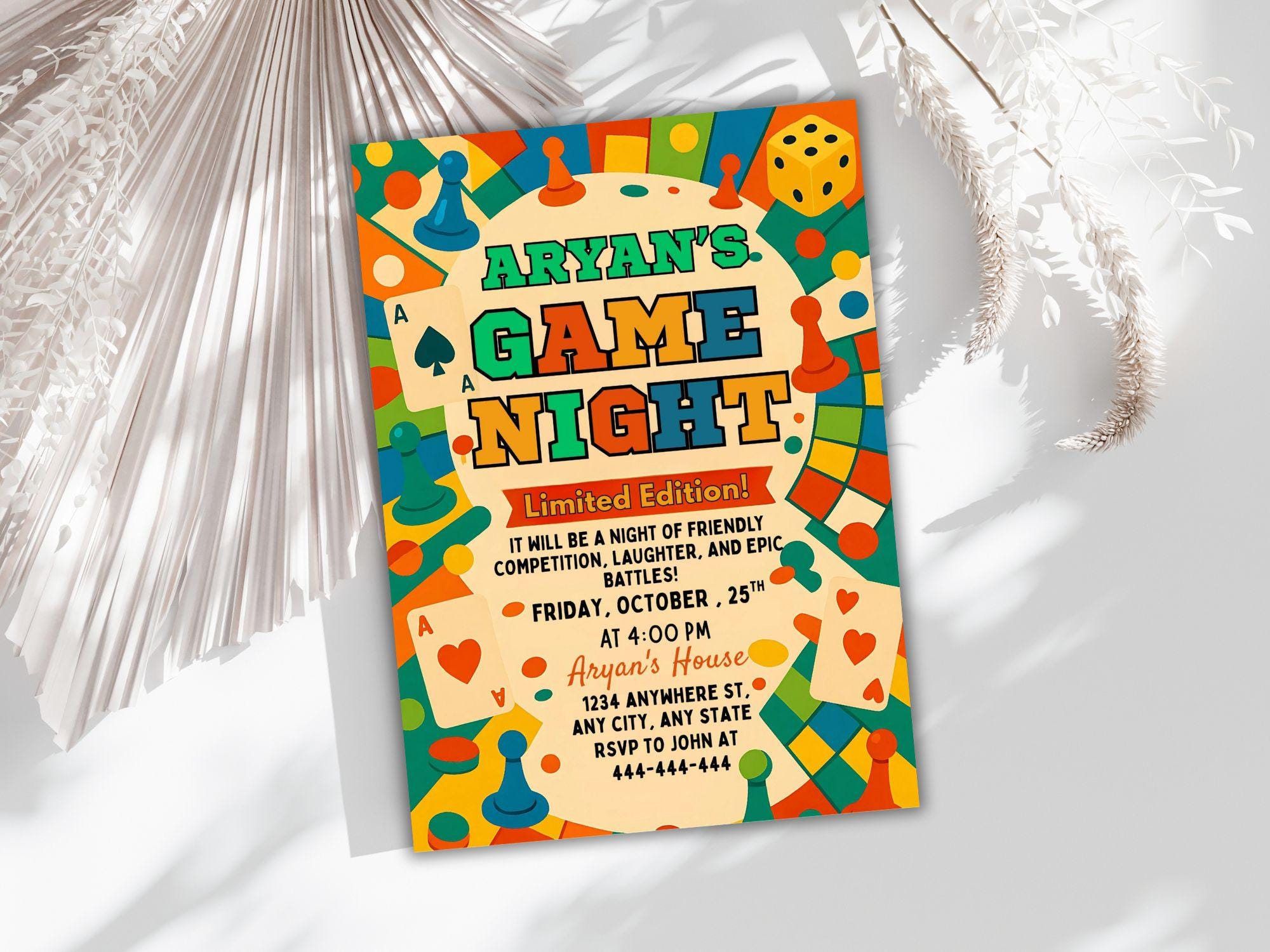 Editable Game Night Invitation, House Party Invite, Board Games, Family ...