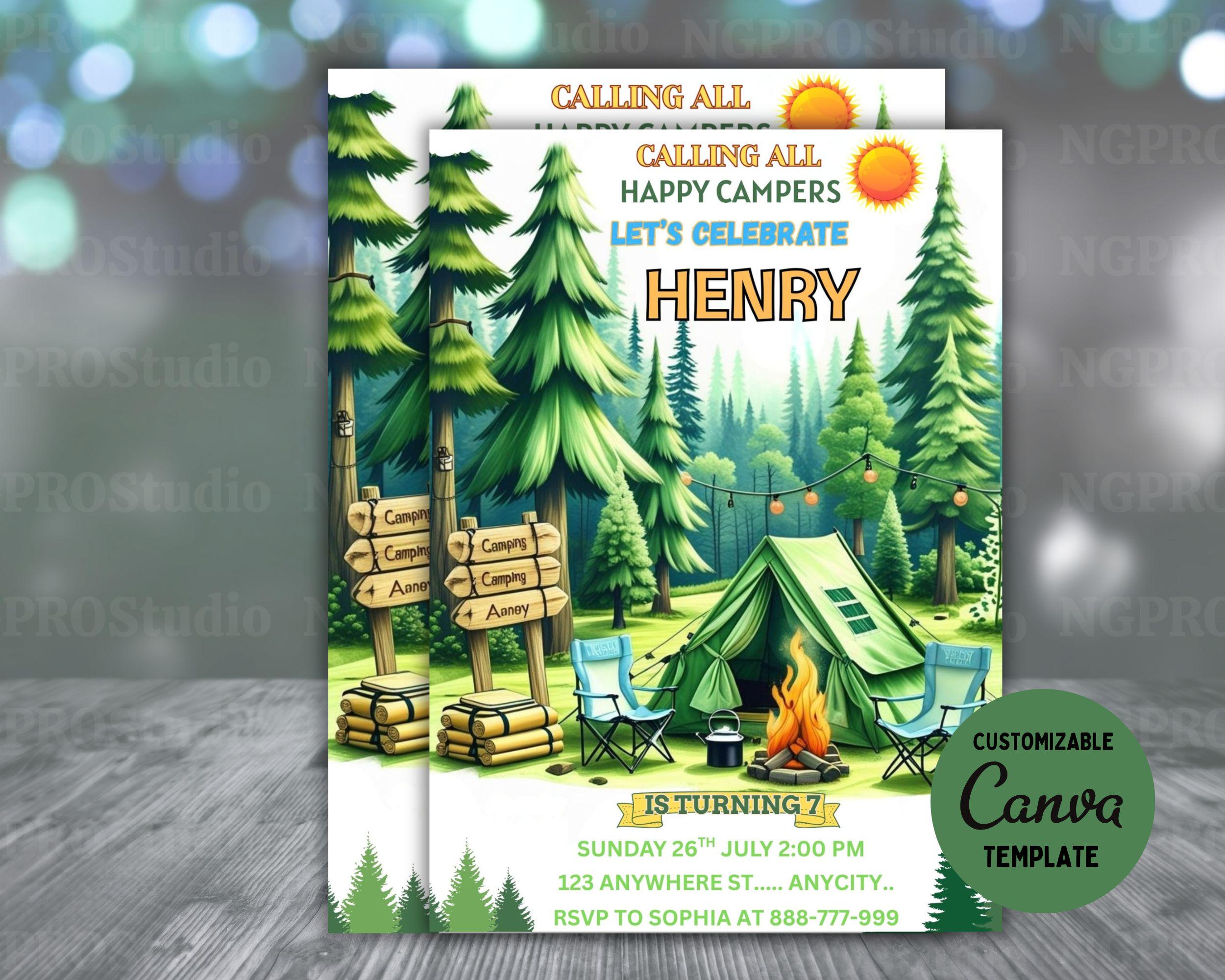 Editable Camping Birthday Invitation, Adventure Forest Camp Birthday ...