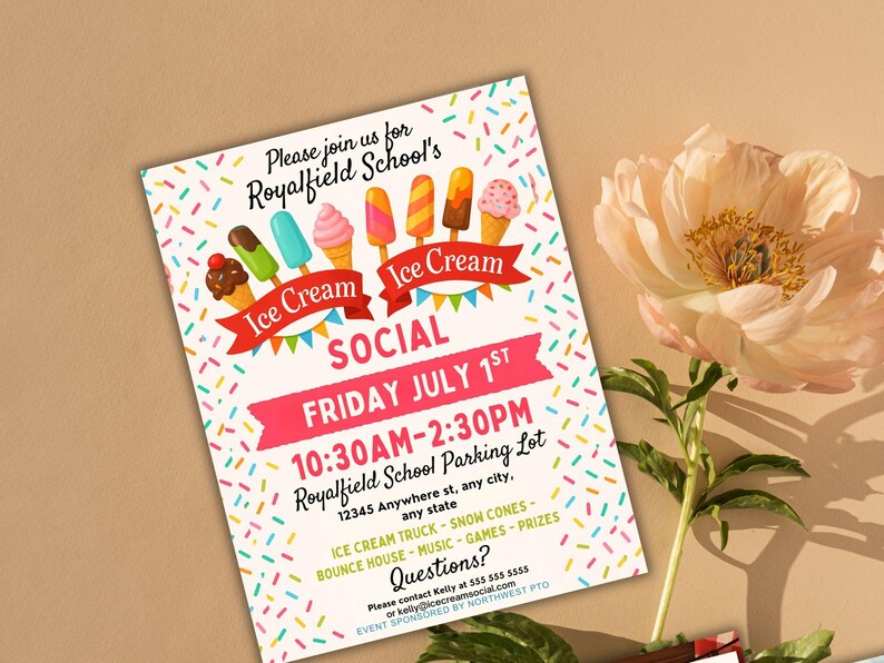 Editable Ice Cream Social Flyer Template, Printable Sundae Social ...