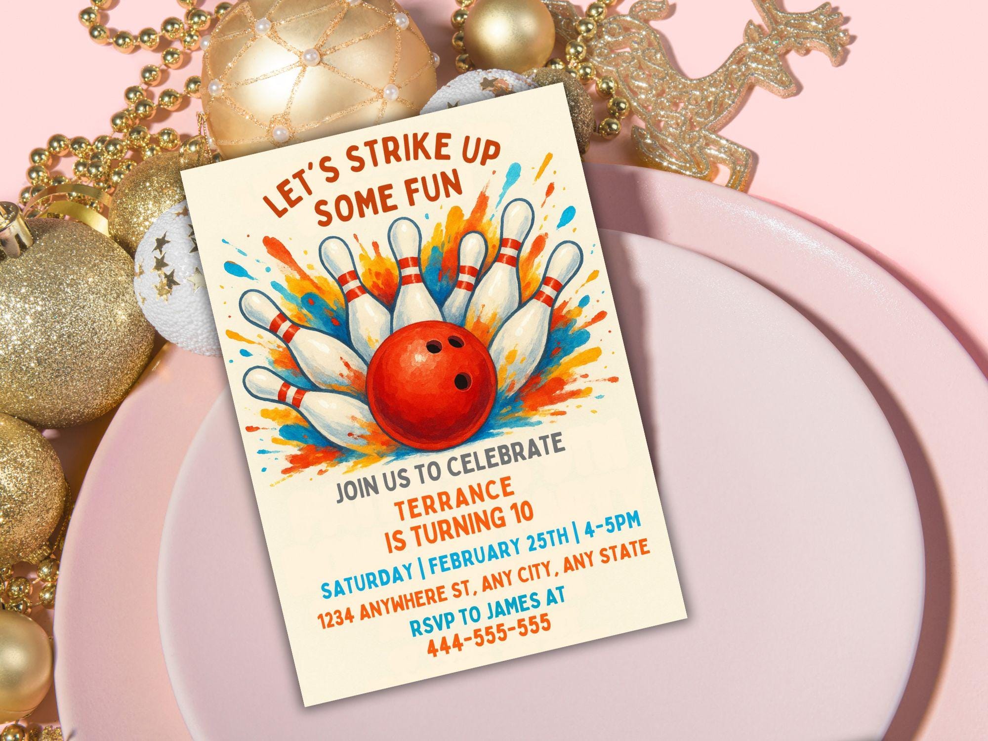 Editable Bowling Birthday Invitation Template, Printable Strike up Some ...