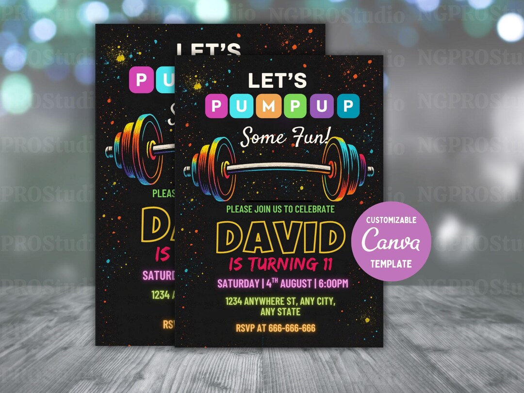 Fitness Gym Birthday Invitation, Printable Birthday Party Invitations ...