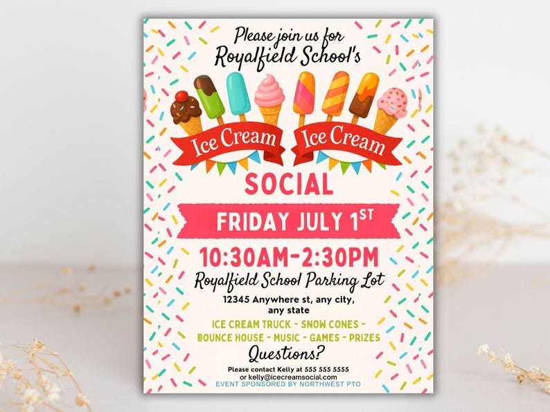 Editable Ice Cream Social Flyer Template, Printable Sundae Social ...