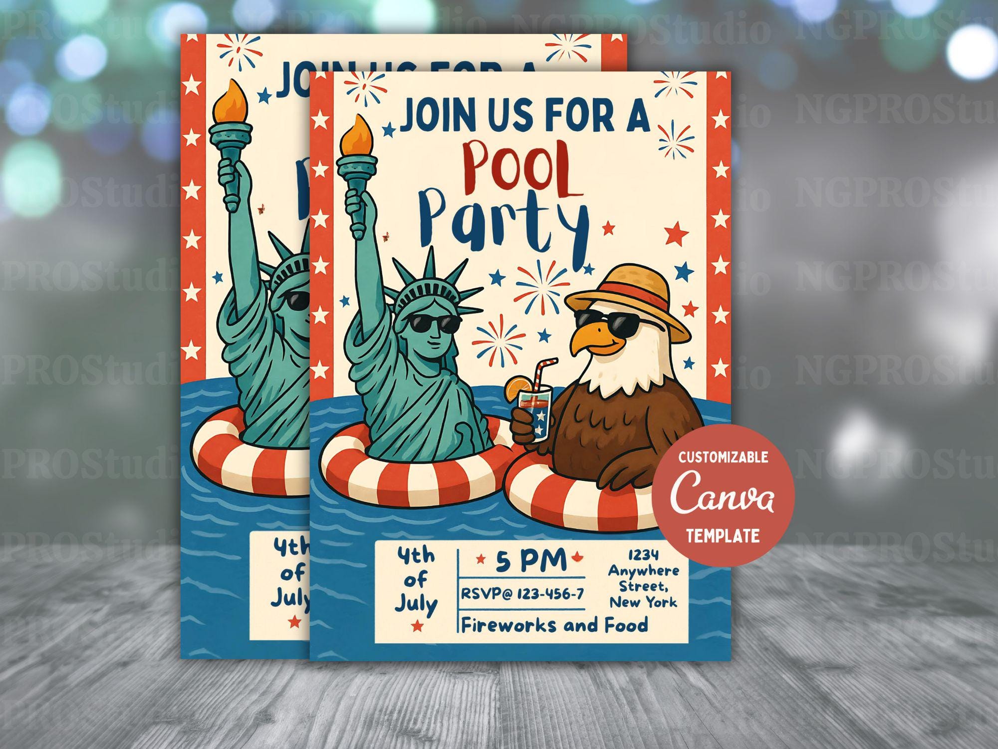 Editable Independence Day Pool Party Patriotic, 4th of July Pool Party ...