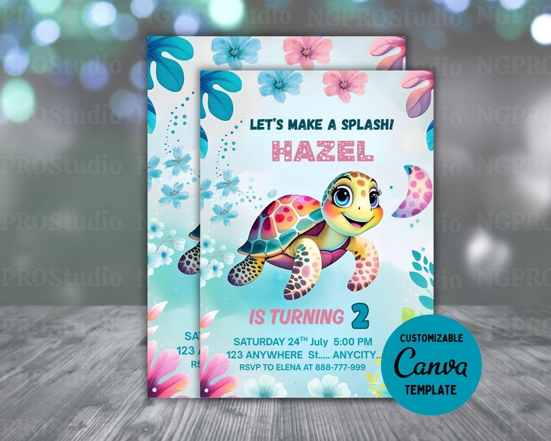 Turtle Party Invitation, Turtle Birthday, Turtle Invitation Template ...