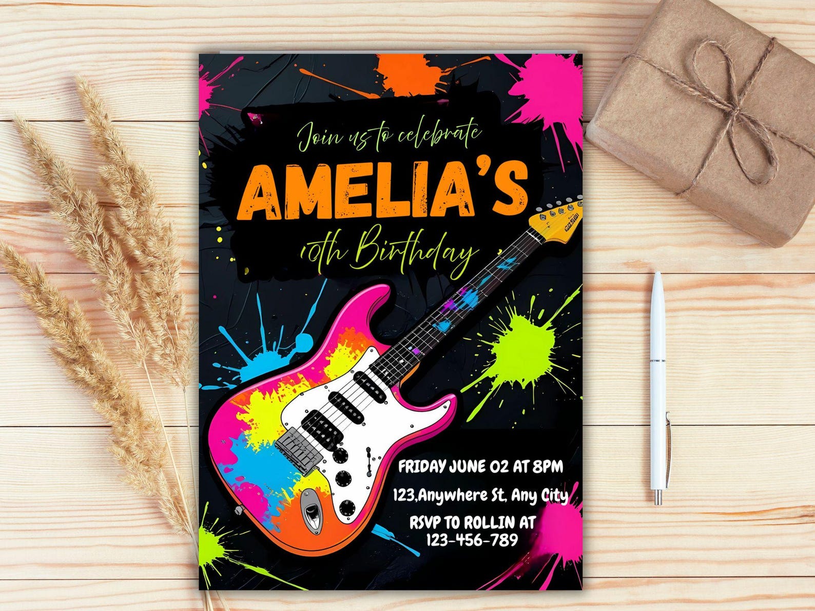 EDITABLE Guitar Party Invitation, Printable Guitar Birthday Invite ...