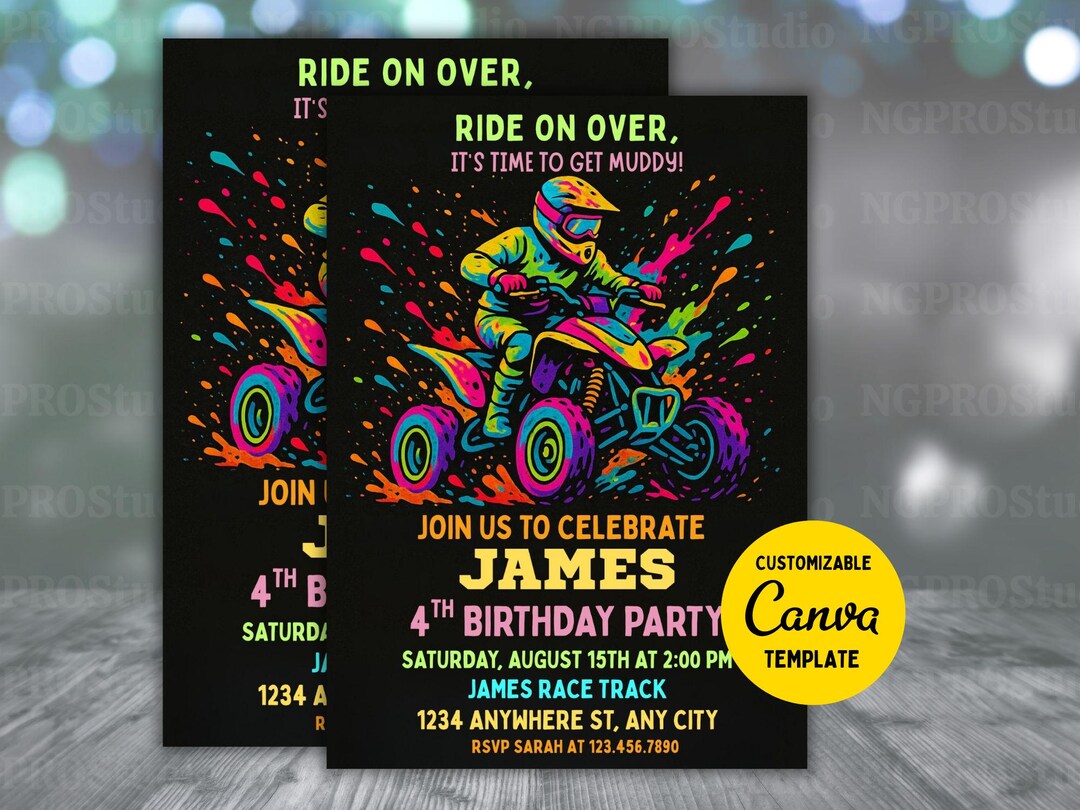 Editable ATV Quad Bike Birthday Party Digital Template Off-road ...