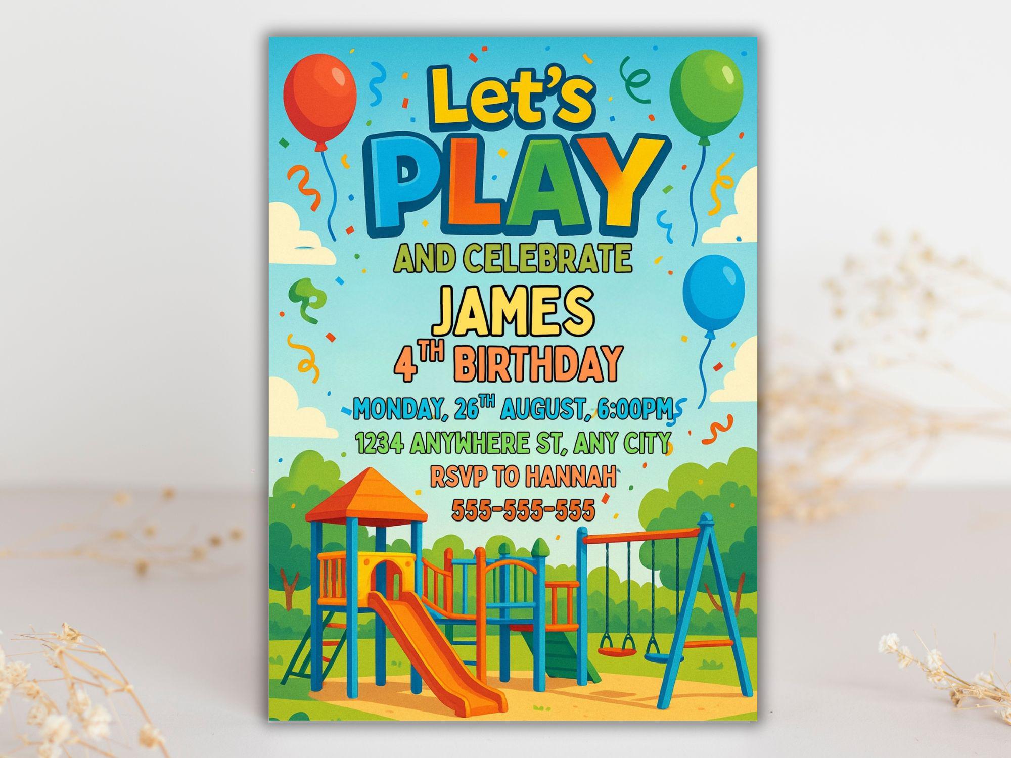Editable Playground Birthday Invitation, Climb Jump Slide and Play ...