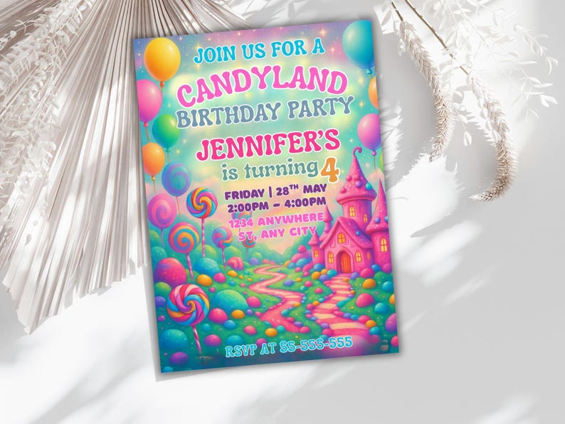Editable Sweet Celebration Birthday Invitation, Candy Land Invitation ...