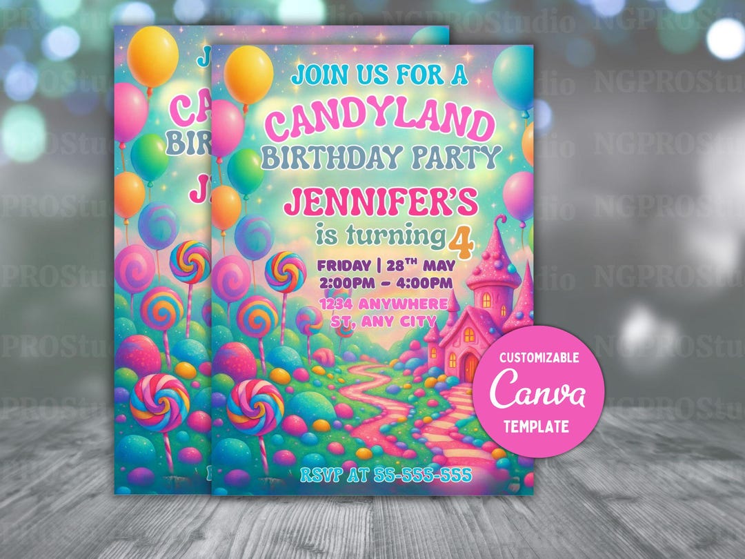 Editable Sweet Celebration Birthday Invitation, Candy Land Invitation ...