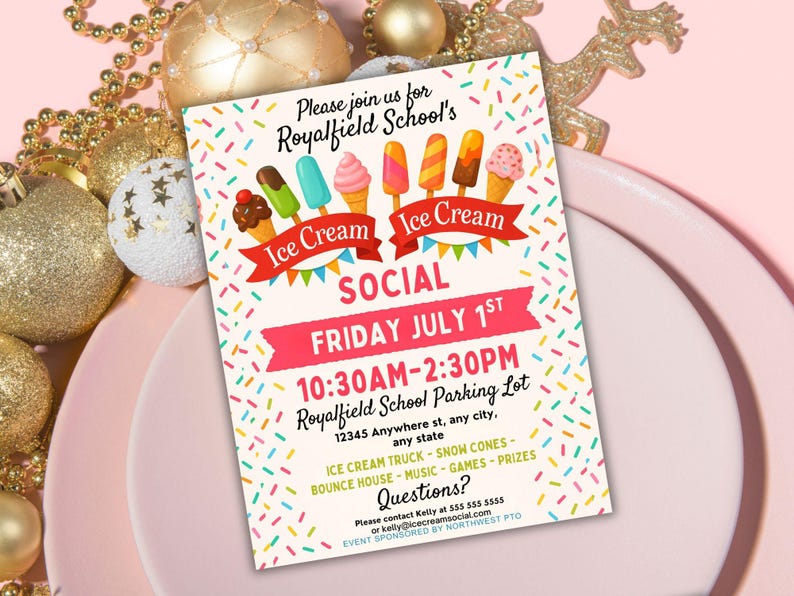 Editable Ice Cream Social Flyer Template, Printable Sundae Social ...