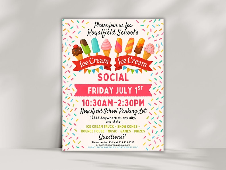 Editable Ice Cream Social Flyer Template, Printable Sundae Social ...