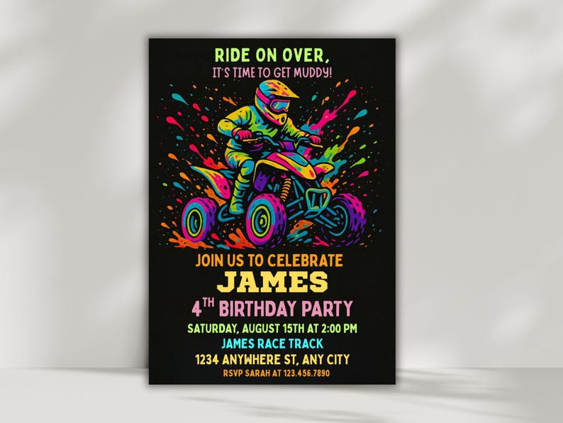 Editable ATV Quad Bike Birthday Party Digital Template Off-road ...