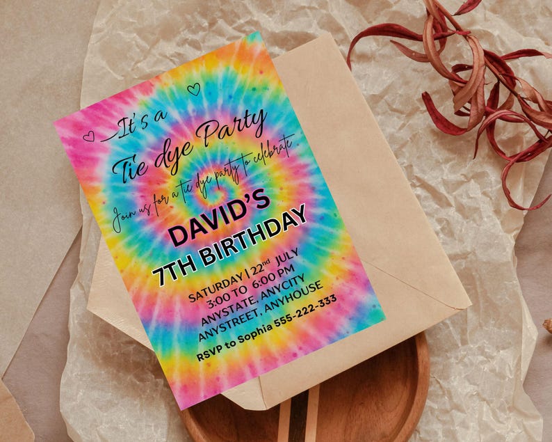 Editable Tie Dye Birthday Invitation Tie Dye Party Invite Boy Tie-dye ...